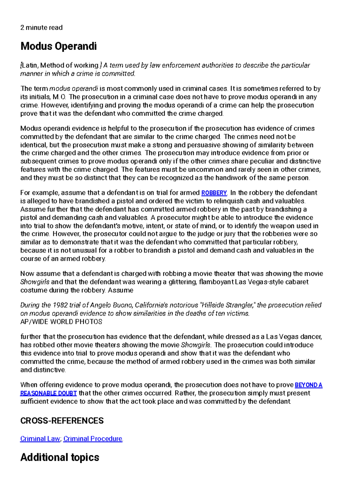 Modus Operandi - Defendant, Prosecution, Crime, and Evidence - JRank ...