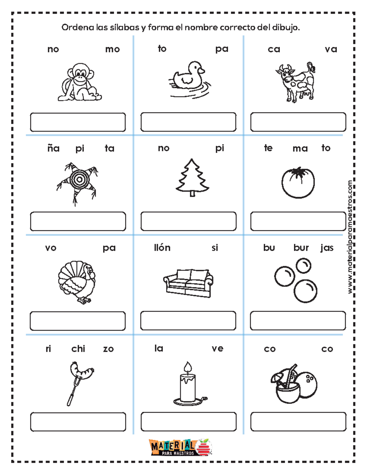 Actividad para ordenar silabas y formar palabras - materialparamaestros ...