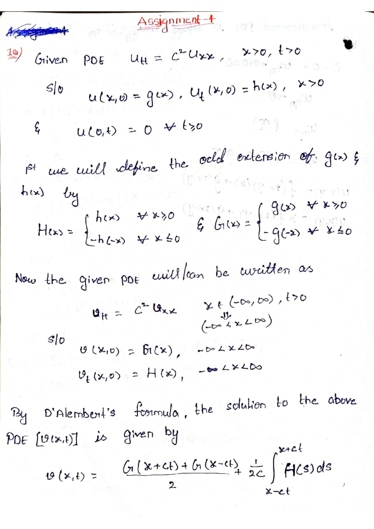 Assignment 4 solutions - Assignment Assignment 10) Given PDE UH C2 Uxx, to u(x,0) gex), Ut (x,0 ...