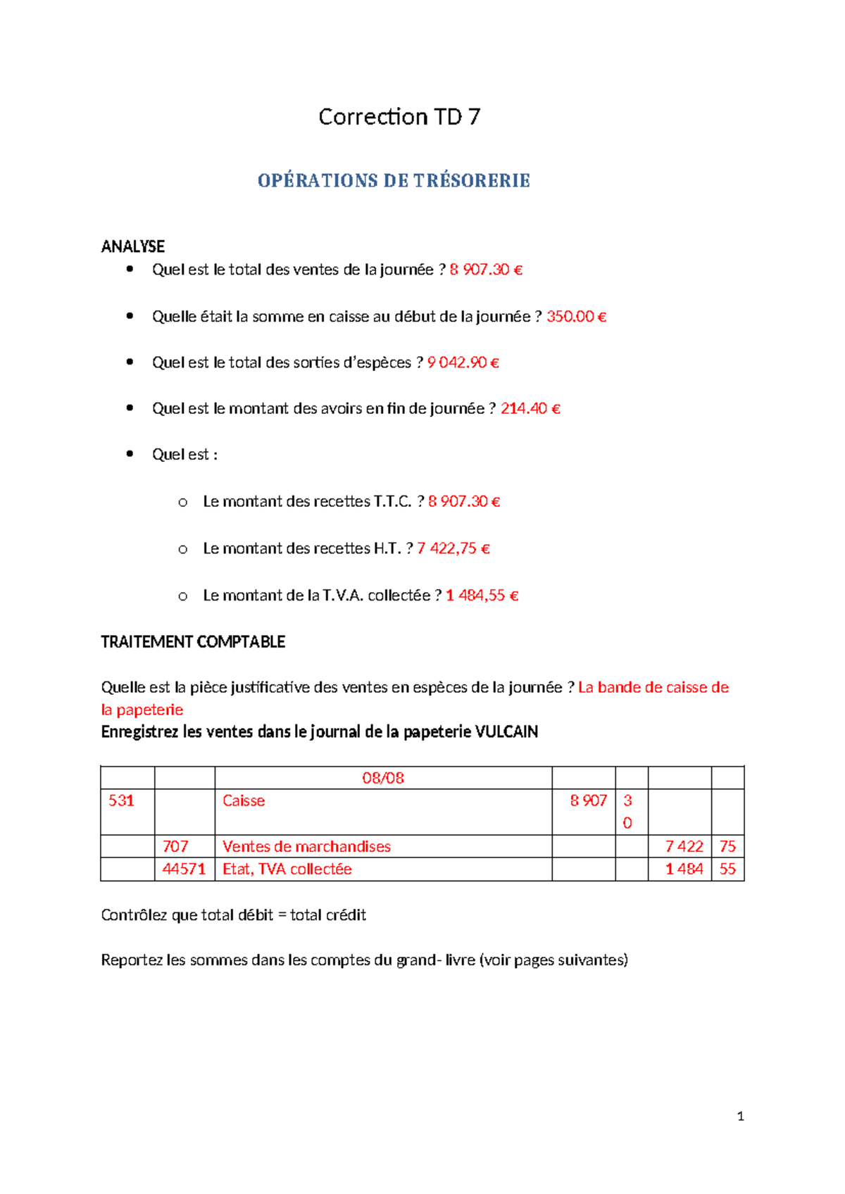 Correction TD 7 - Opération de trésorerie - Correction TD 7 OPÉRATIONS DE TRÉSORERIE ANALYSE ...