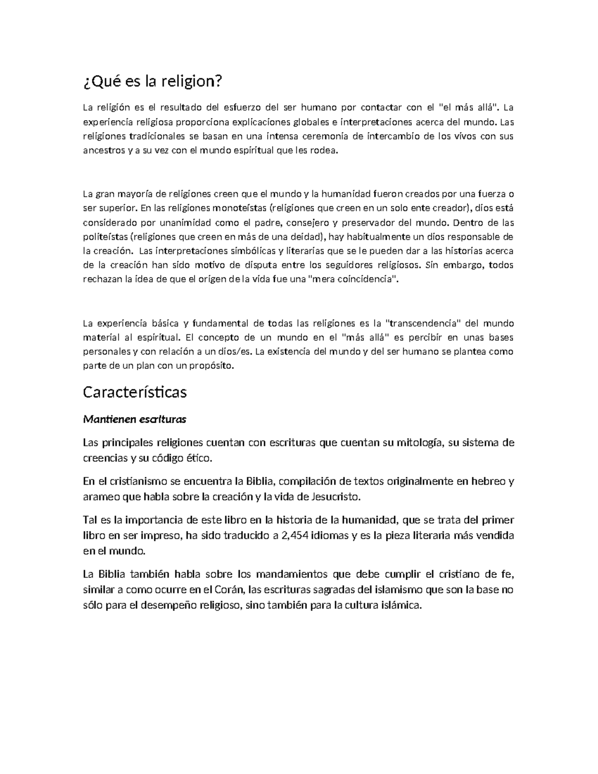 Qué es la religion - ¿Qué es la religion? La religión es el resultado ...