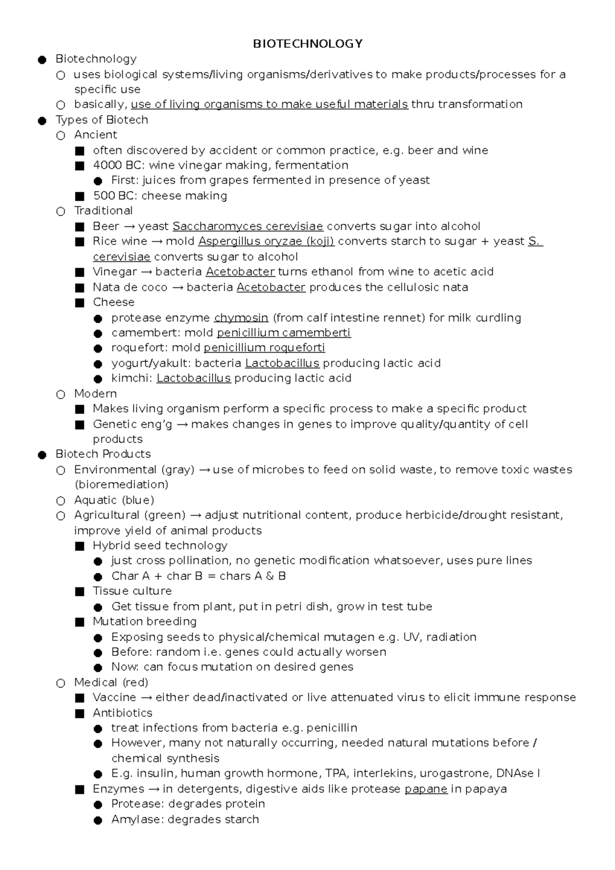 MBB 1 LE2 Reviewer - Lecture notes 5-7 - BIOTECHNOLOGY Biotechnology ...