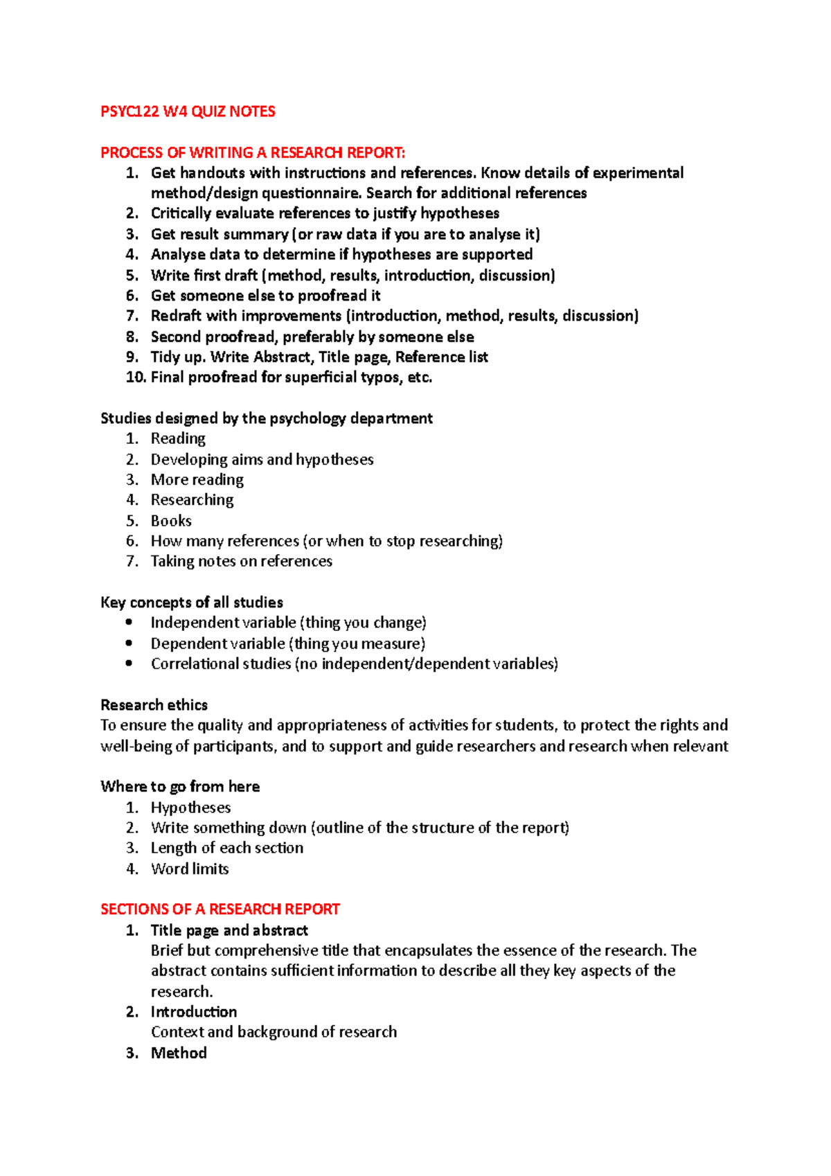 PSYC122 W4 QUIZ Notes - PSYC122 W4 QUIZ NOTES PROCESS OF WRITING A ...