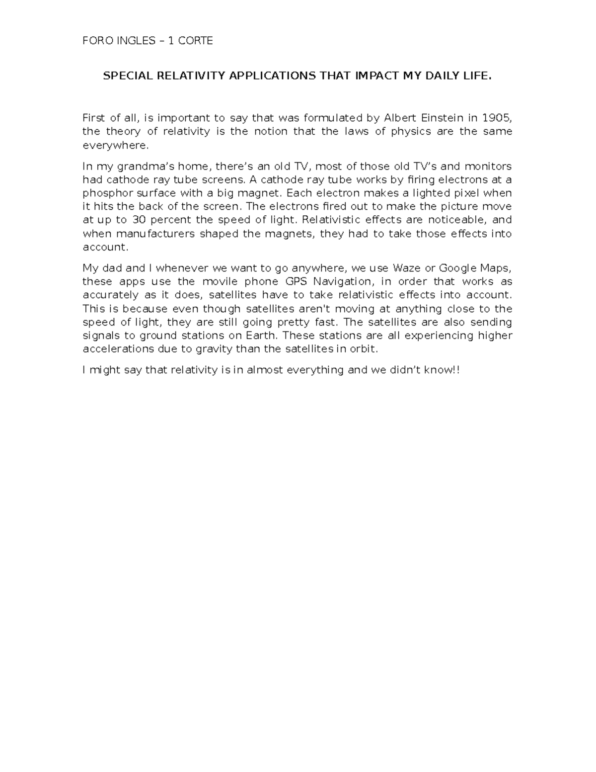 Special Relativity Applications THAT Impact MY Daily LIFE - FORO INGLES ...