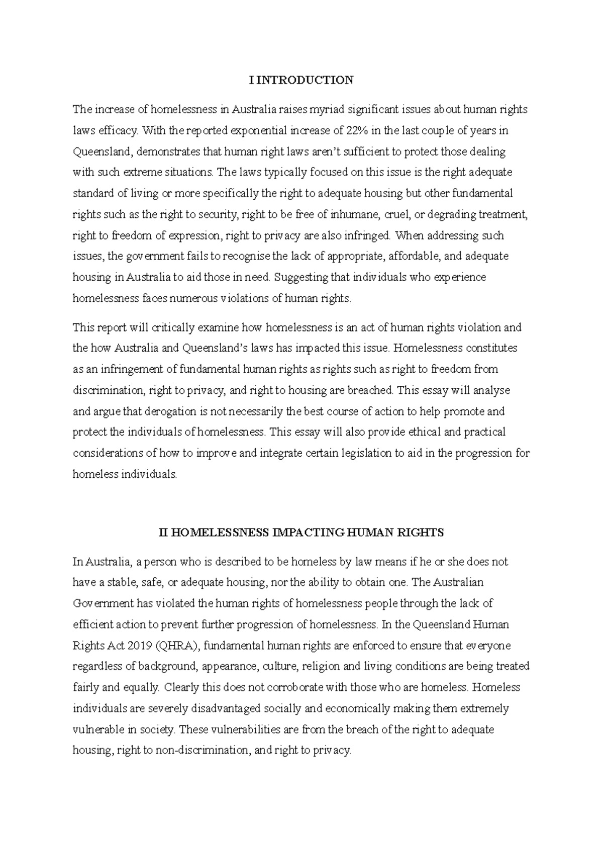 LLB140 Assessment 2 Report Draft - I INTRODUCTION The increase of ...