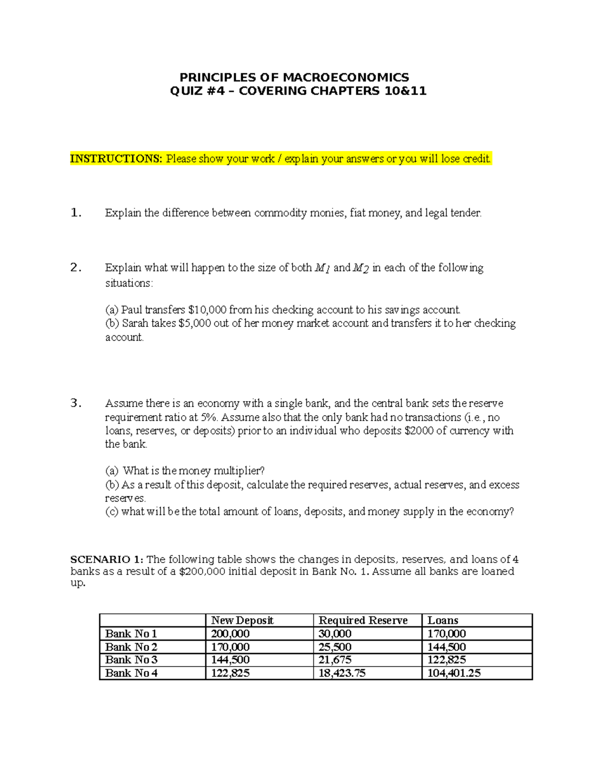 Quiz4 Questions - PRINCIPLES OF MACROECONOMICS QUIZ #4 – COVERING ...