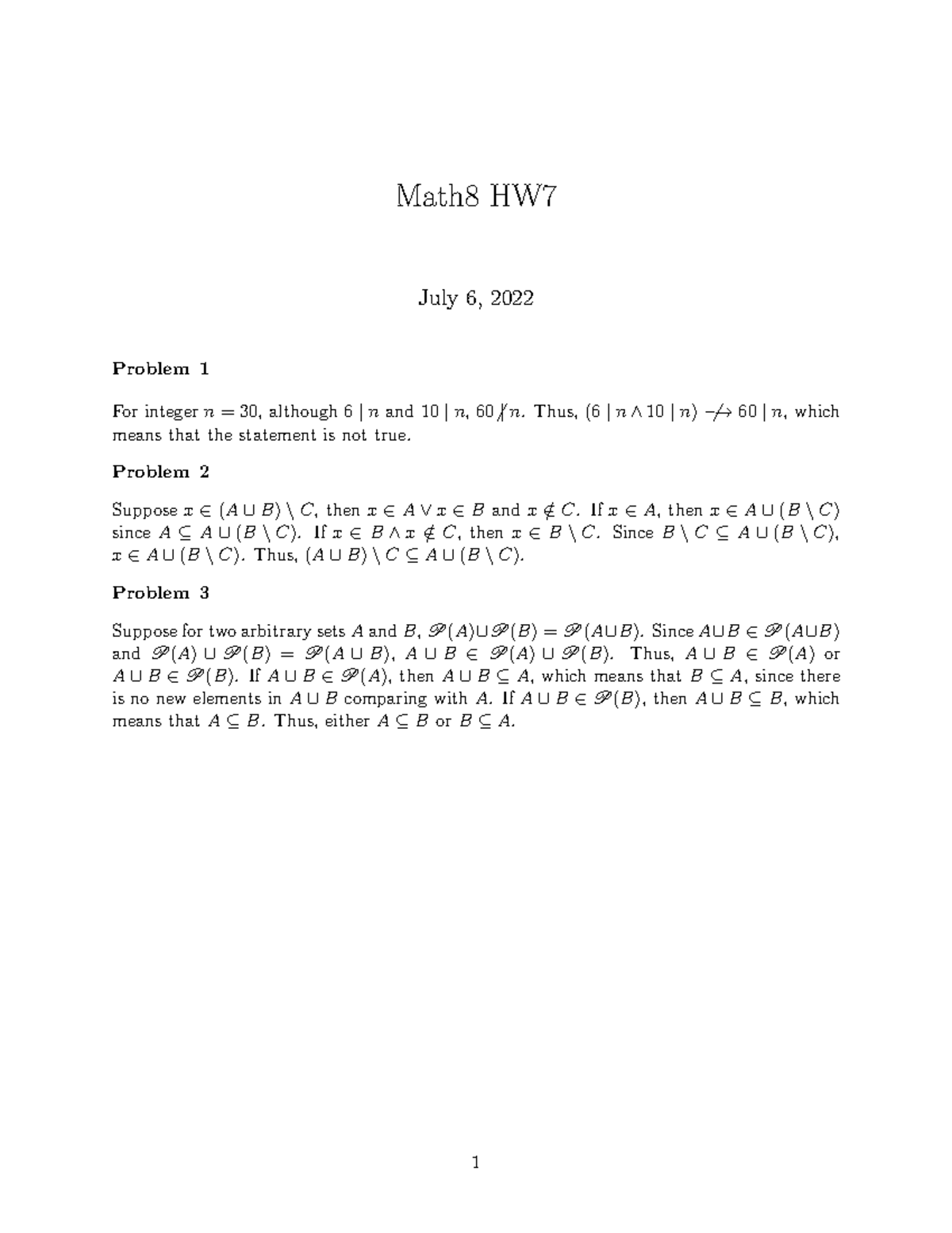 Math8 HW7 - Math8 HW July 6, 2022 Problem 1 For integern= 30, although ...