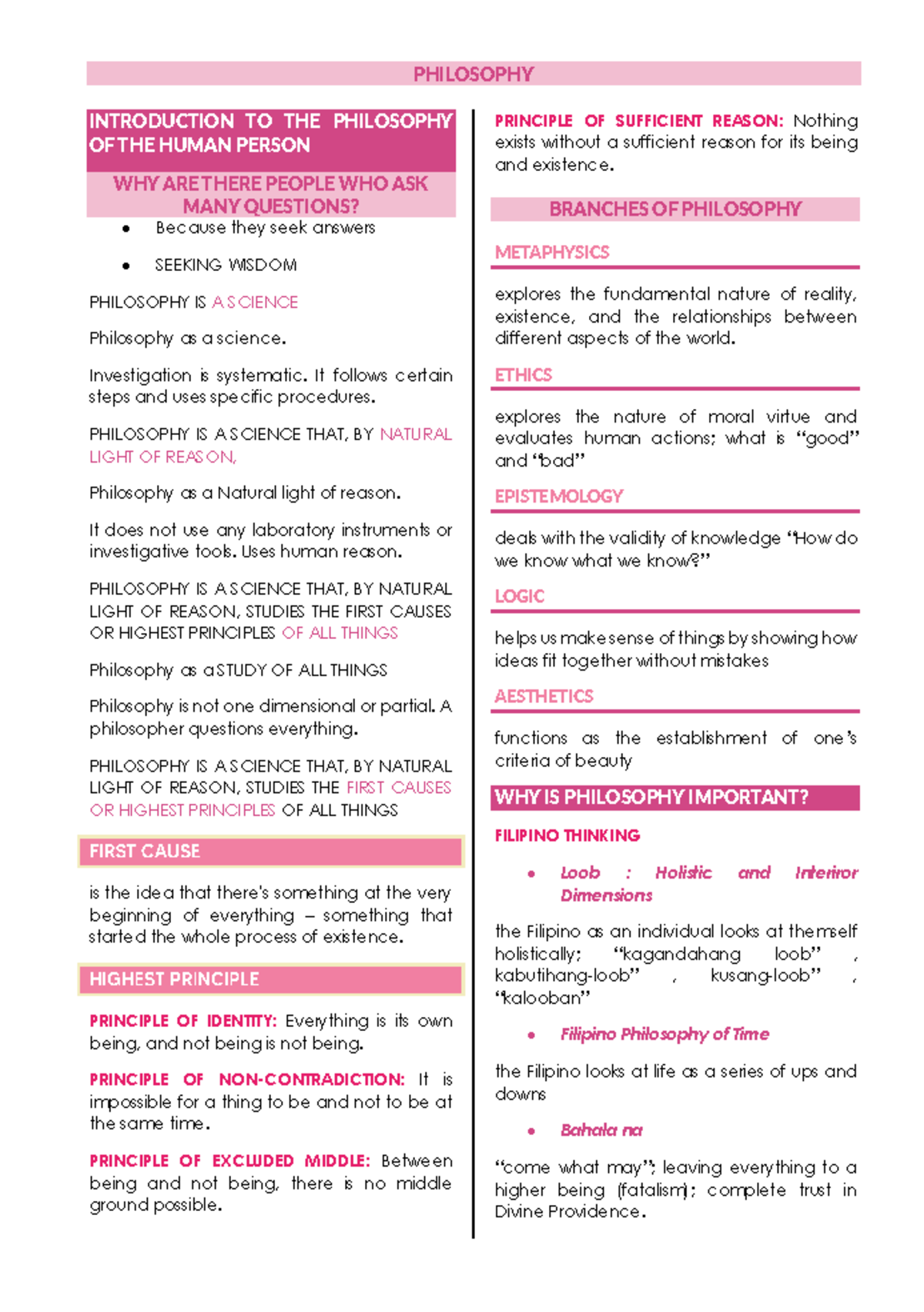 Philosophy- Reviewer - PHILOSOPHY INTRODUCTION TO THE PHILOSOPHY OF THE ...