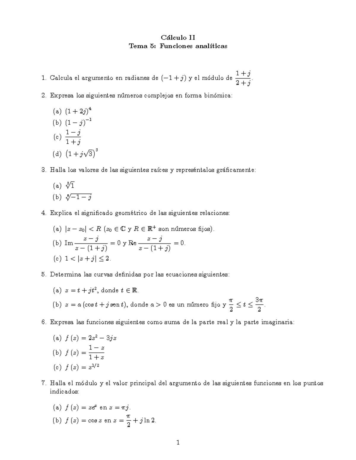 Problemas del tema 5 - Ejercicios a hacer en la asignatura de - C·lculo II Tema 5: Funciones ...