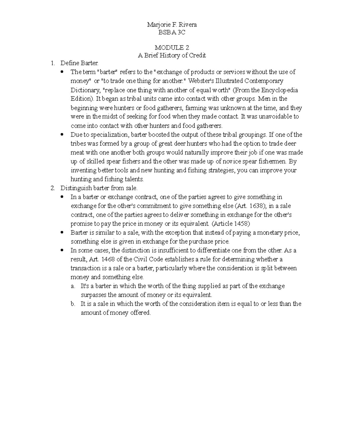 Marjorie Rivera - NOTHING - Marjorie F. Rivera BSBA 3C MODULE 2 A Brief ...