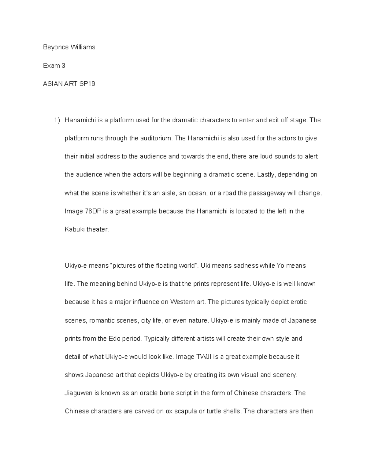 Art Final Exam 2 - Dr. Petersen Exam - Beyonce Williams Exam 3 ASIAN ...