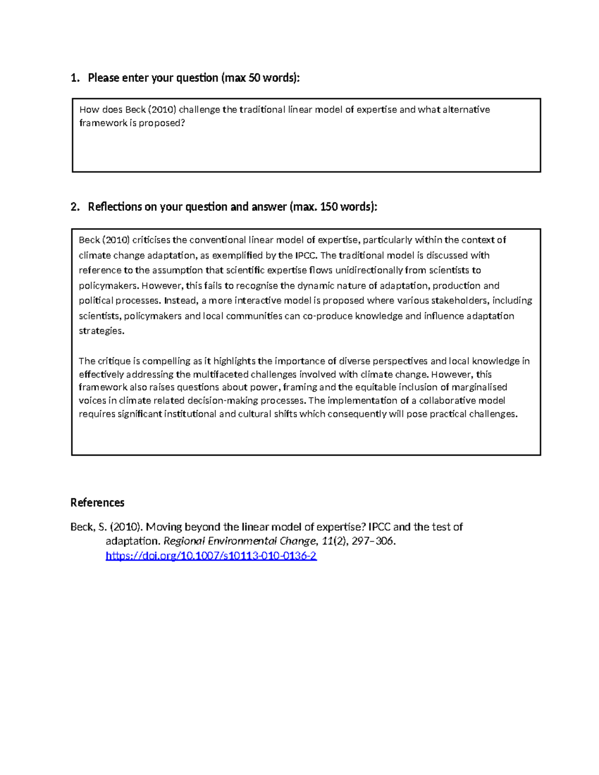 Tutorial Reflection Week 8 - 1. Please enter your question (max 50 words): 2. Reflections on ...