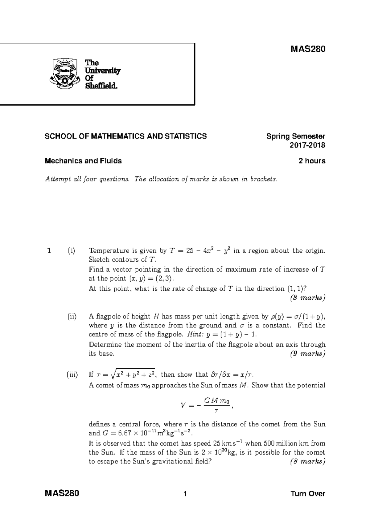 MAS280 2018 Past Paper - MAS SCHOOL OF MATHEMATICS AND STATISTICS ...