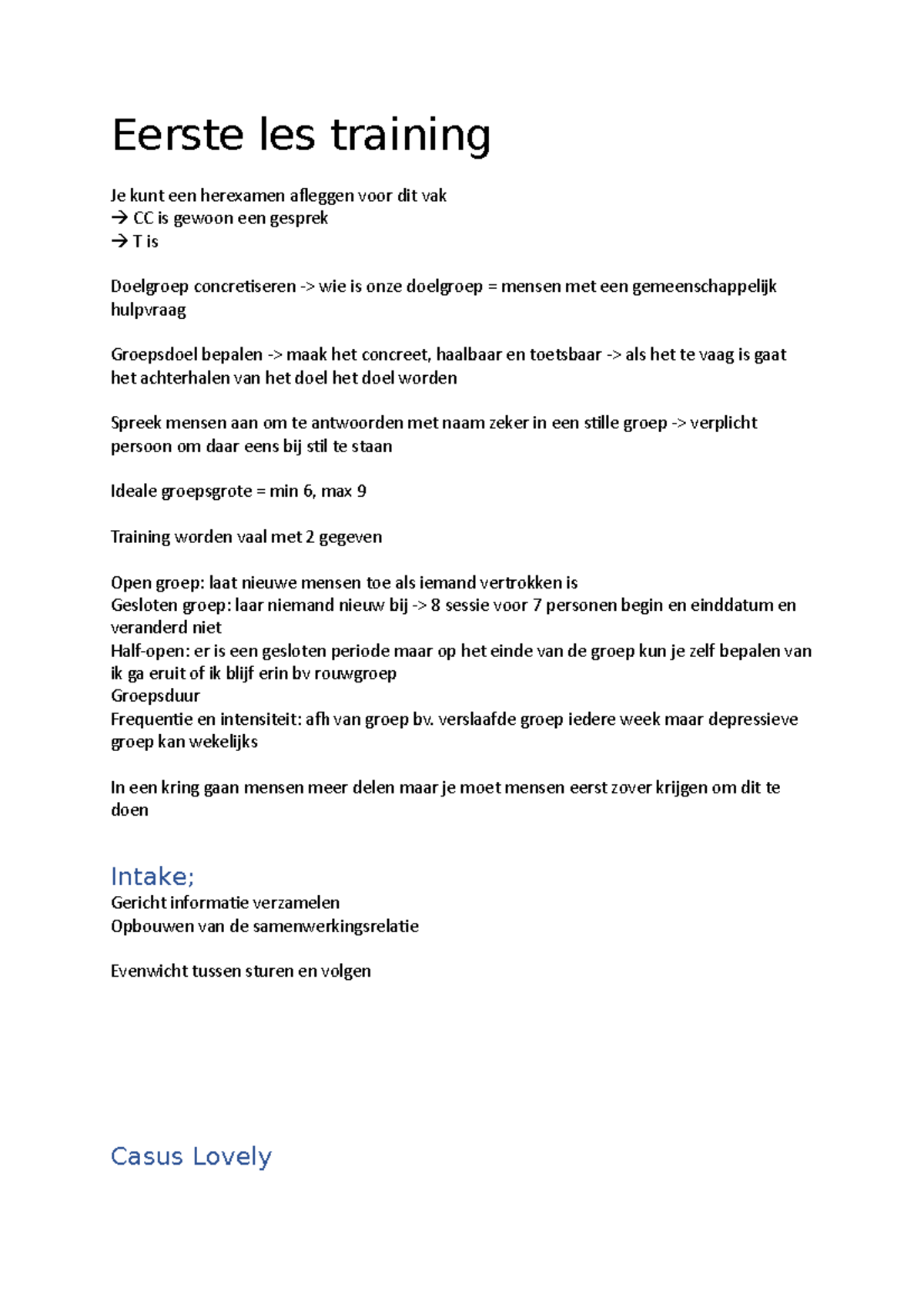 Eerste les training - Notities - Eerste les training Je kunt een ...