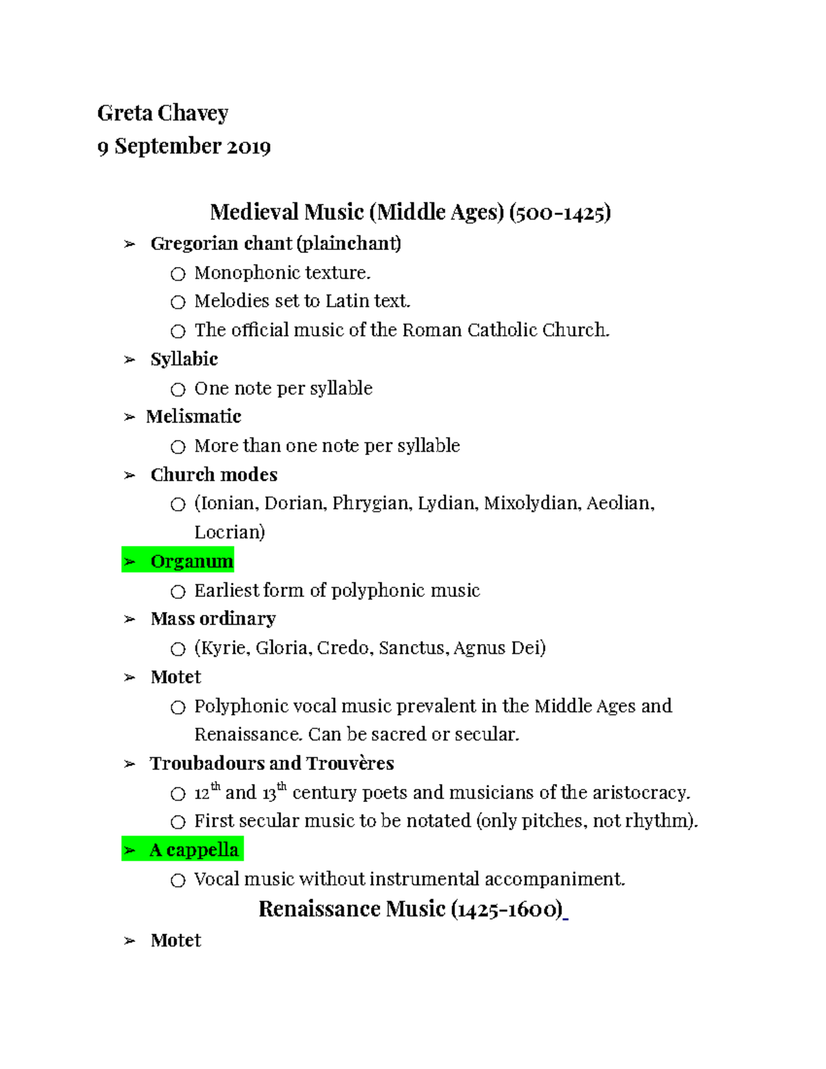 9 September 2019 Class Notes - Greta Chavey 9 September 2019 Medieval ...