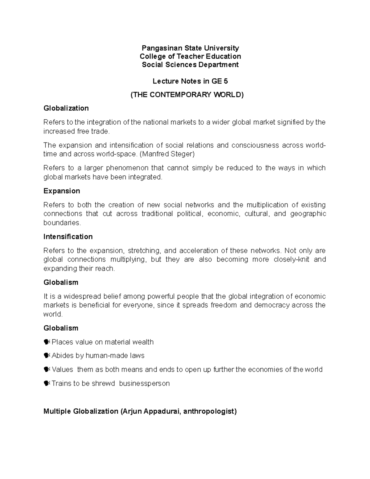 Lecture-notes-in-TCW-M - Pangasinan State University College of Teacher ...