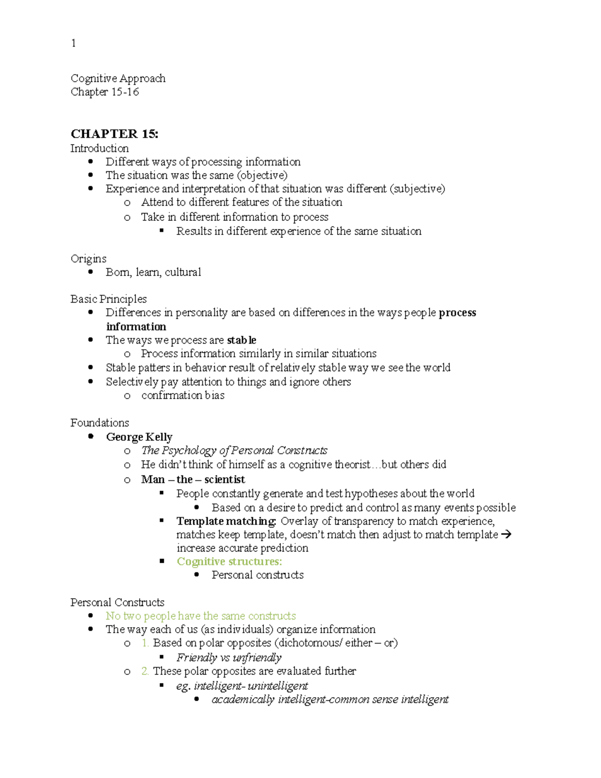Psy 305 Cognitive Approach - 1 Cognitive Approach Chapter CHAPTER 15 ...