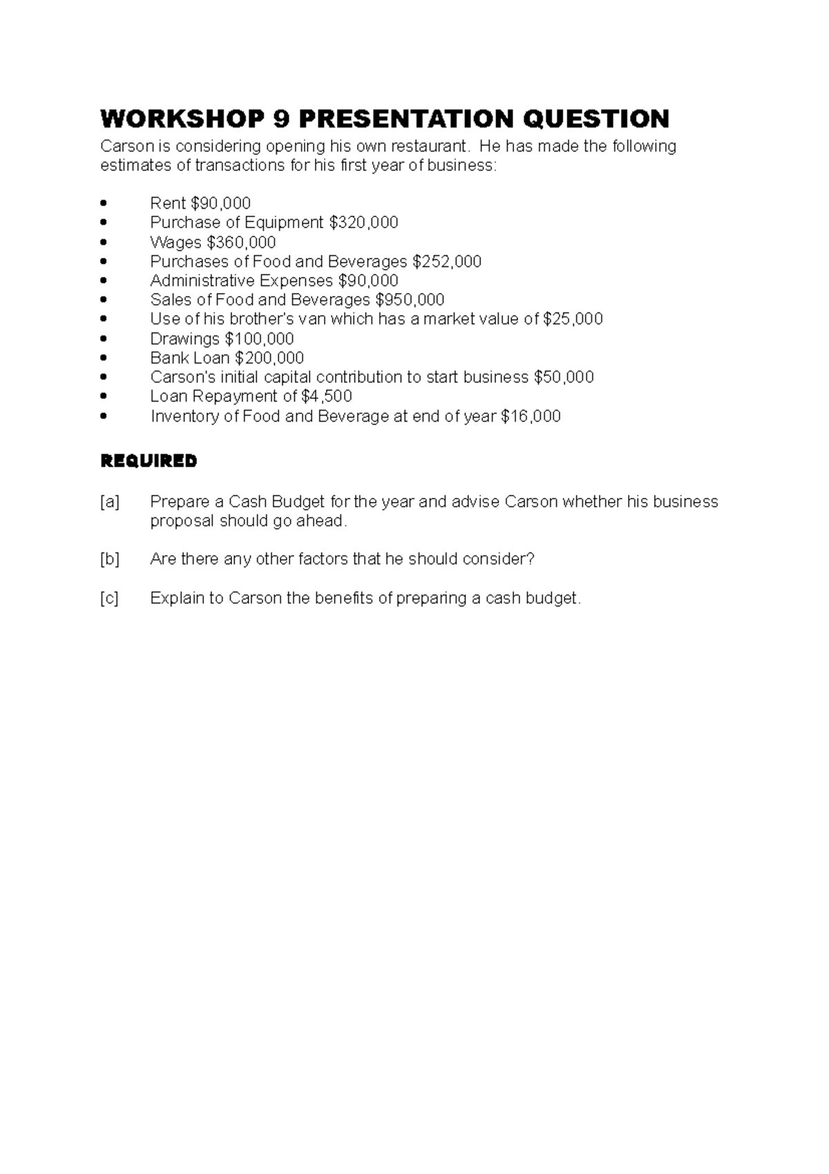 Workshop 9 Presentation Question - WORKSHOP 9 PRESENTATION QUESTION ...