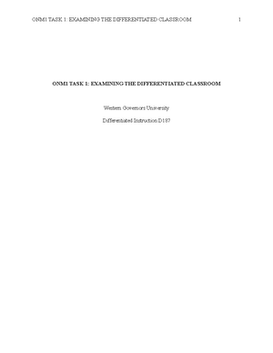 D187 TASK 1 WGU - D187 Task 1 - ONM1 TASK 1: EXAMINING THE ...