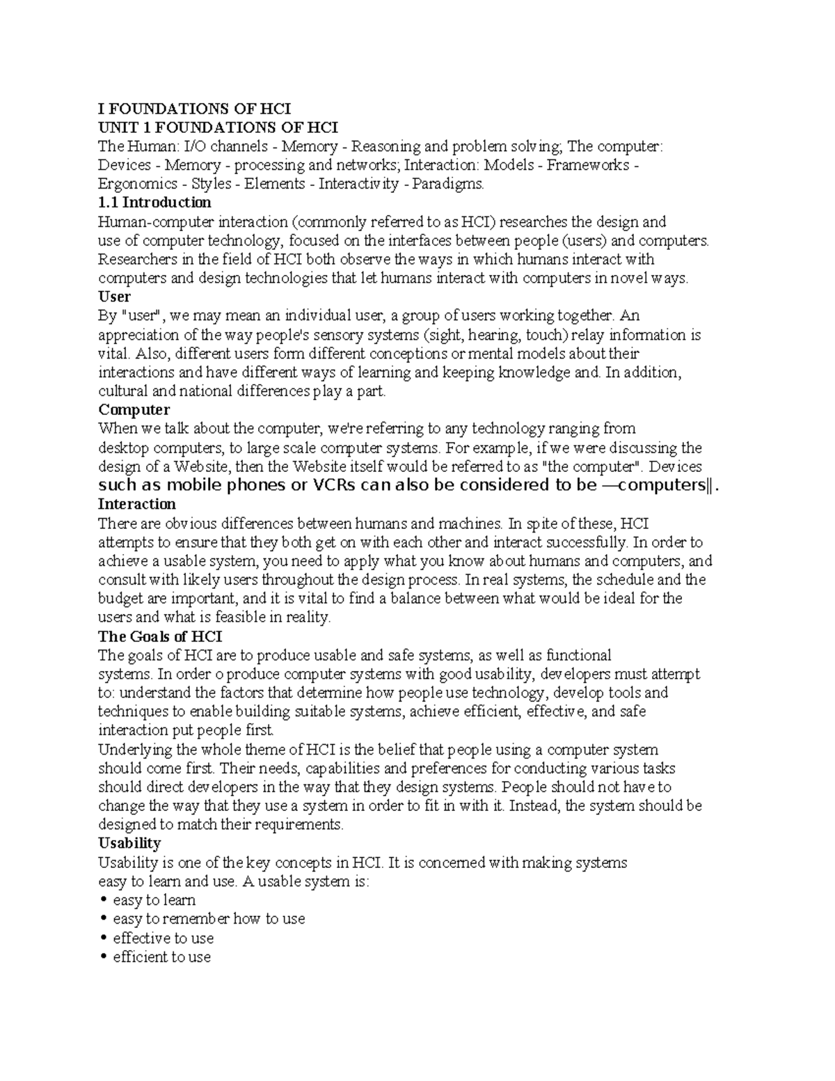 I Foundations OF HCI - TUTORIAL WORK - I FOUNDATIONS OF HCI UNIT 1 ...