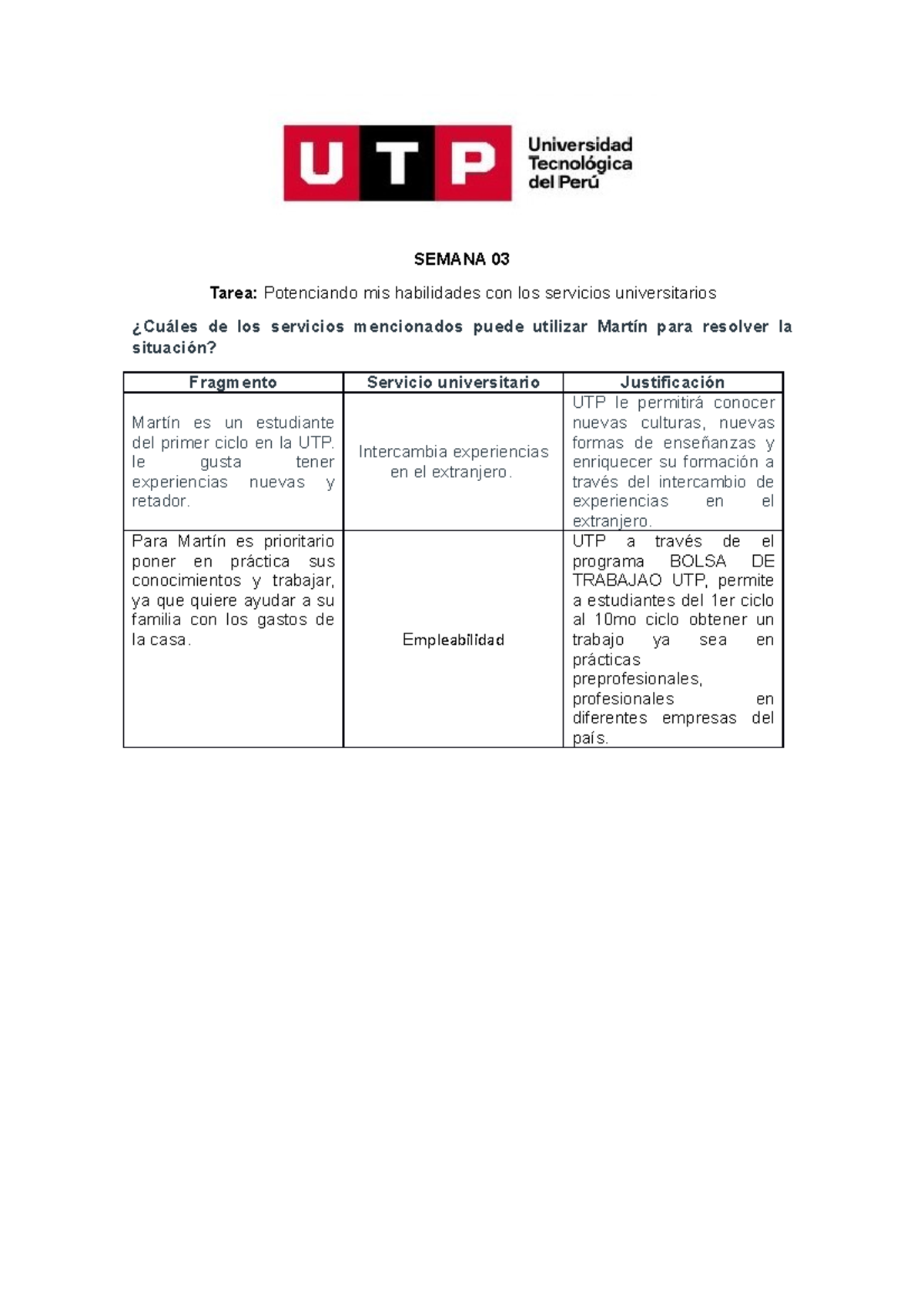 IVU Actividad 3 - SEMANA 03 Tarea: Potenciando mis habilidades con los servicios universitarios ...
