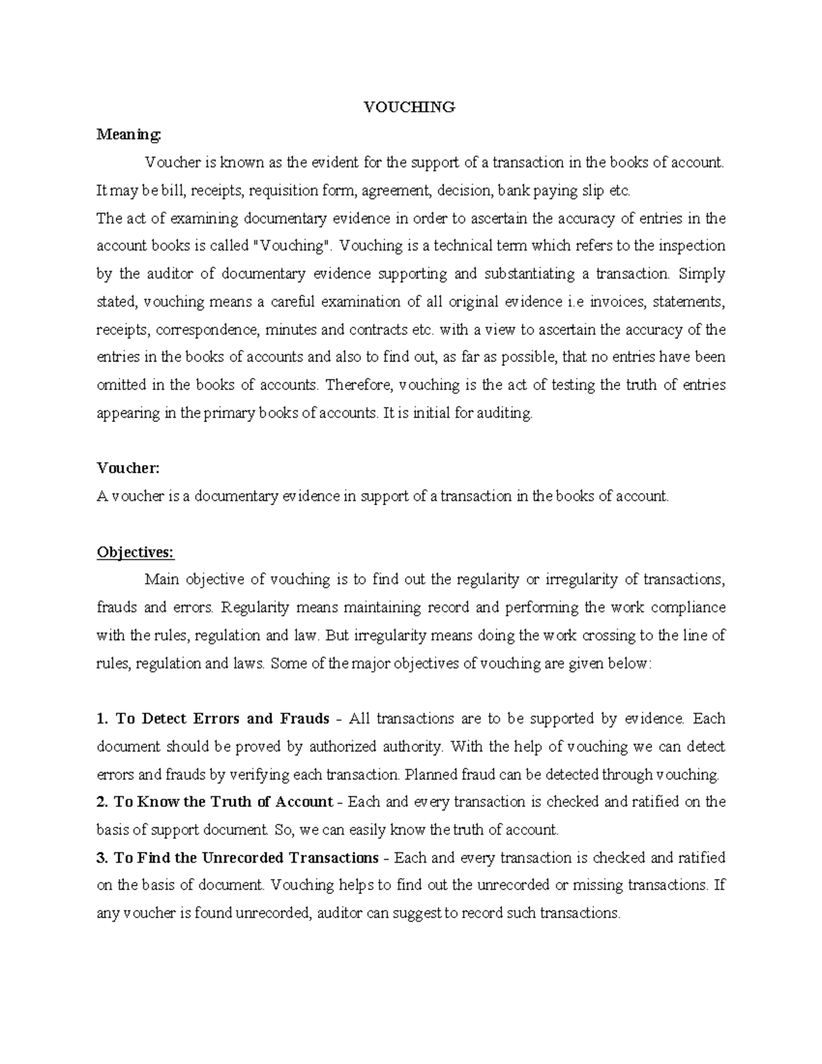 Auditing 4 - VOUCHING Meaning: Voucher is known as the evident for the ...