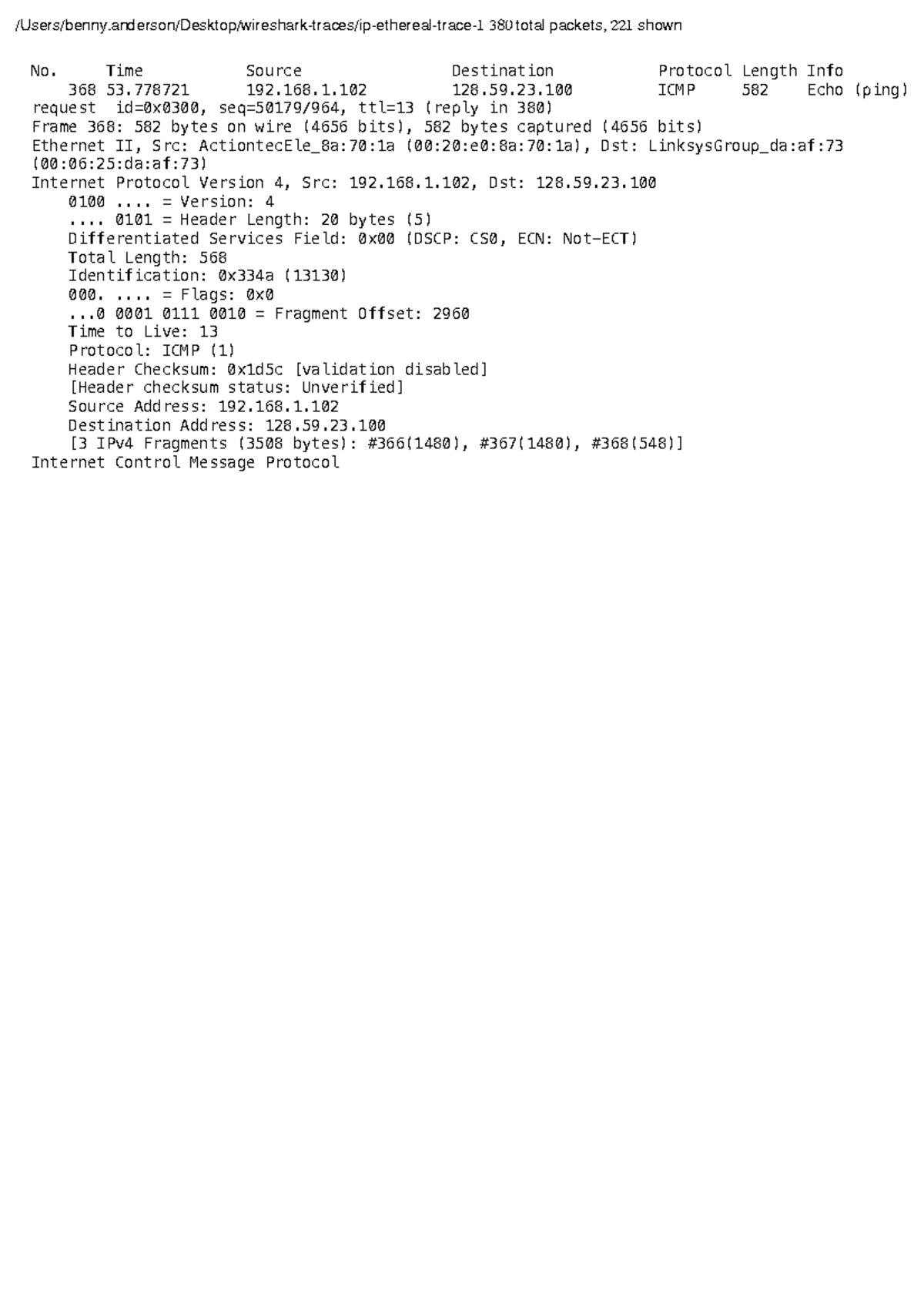 Ip Ethereal Trace 1 Usersbennydesktopwireshark Tracesip Ethereal