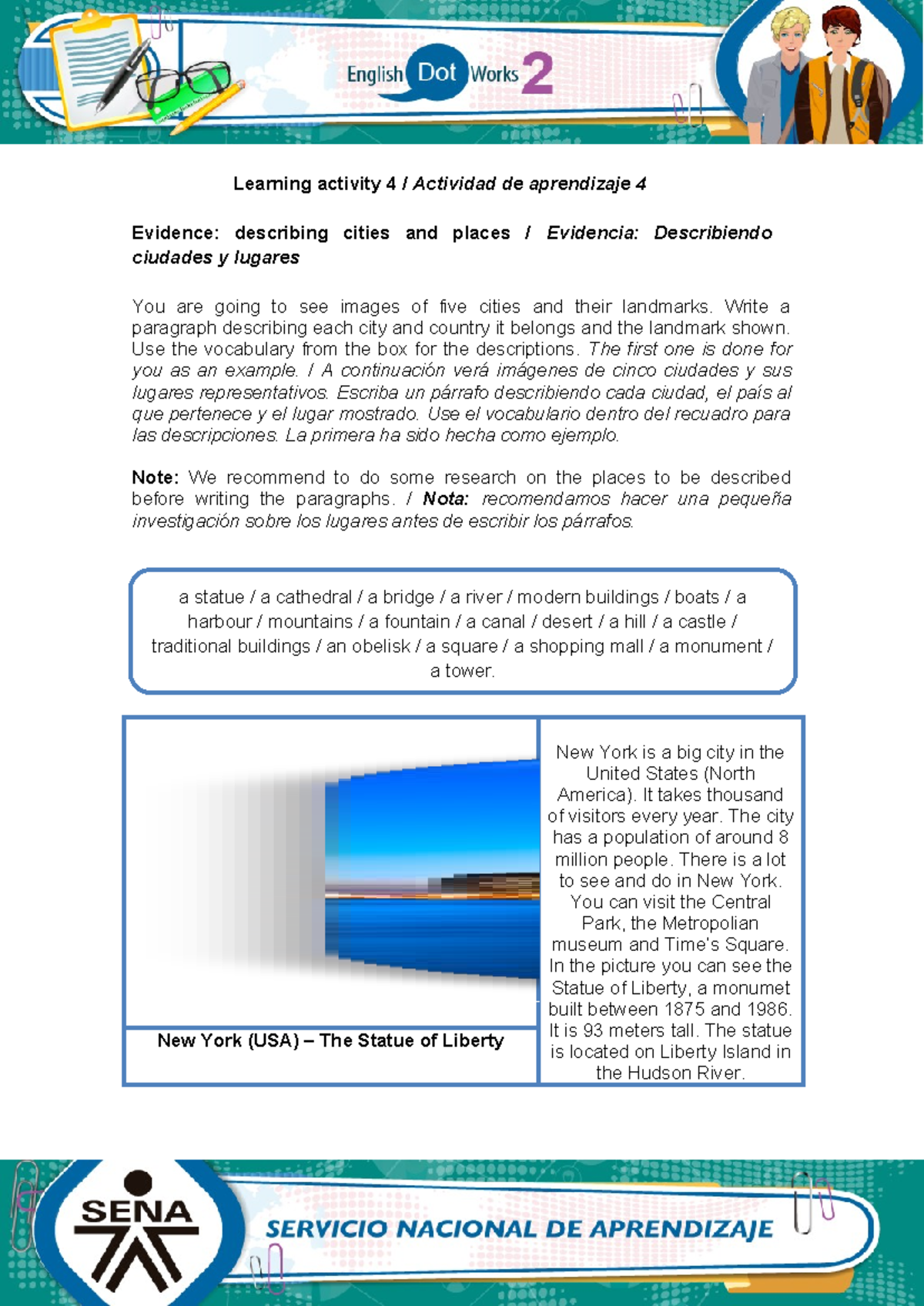 Evidence Describing cities and places - Write a paragraph describing ...