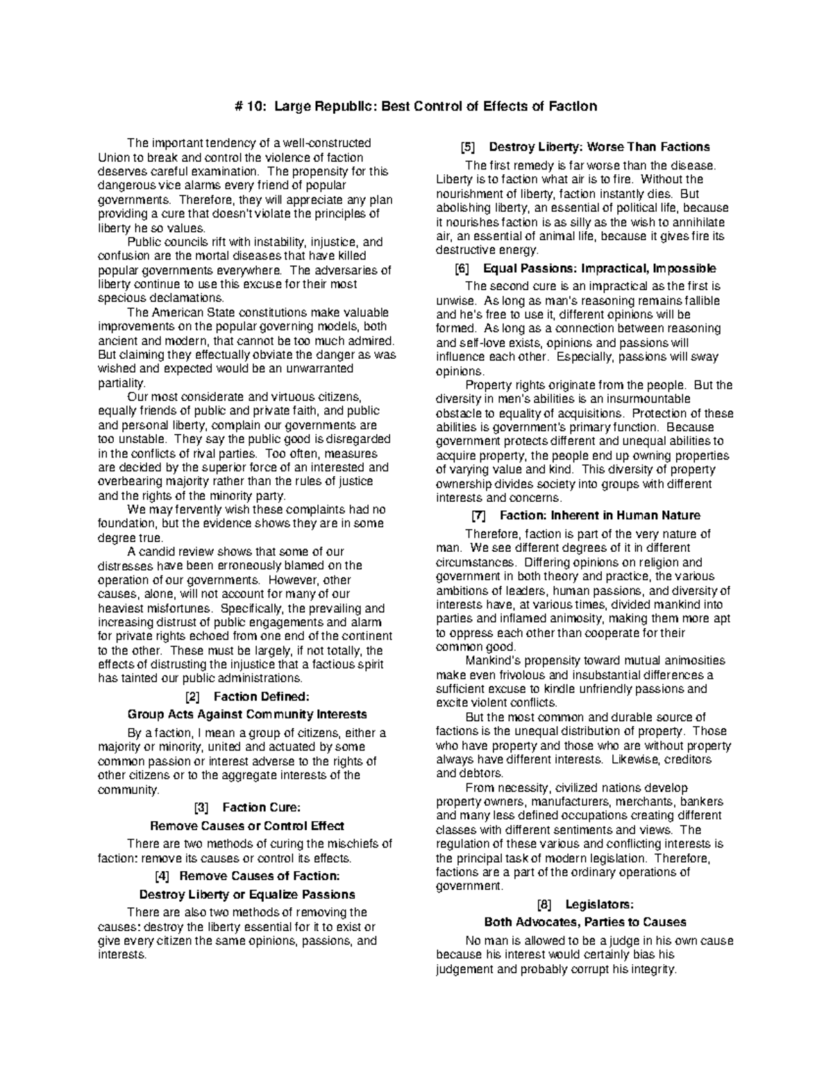 Federalist No. 10 Modern - # 10: Large Republic: Best Control of ...