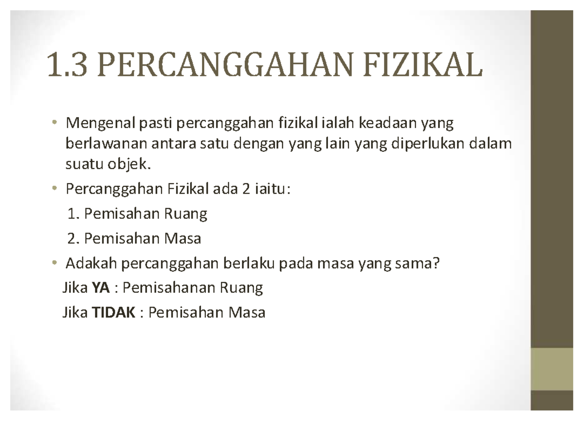 NOTA 1.3 Percanggahan Fizikal(BAB 1) - 1 PERCANGGAHAN FIZIKAL1 ...