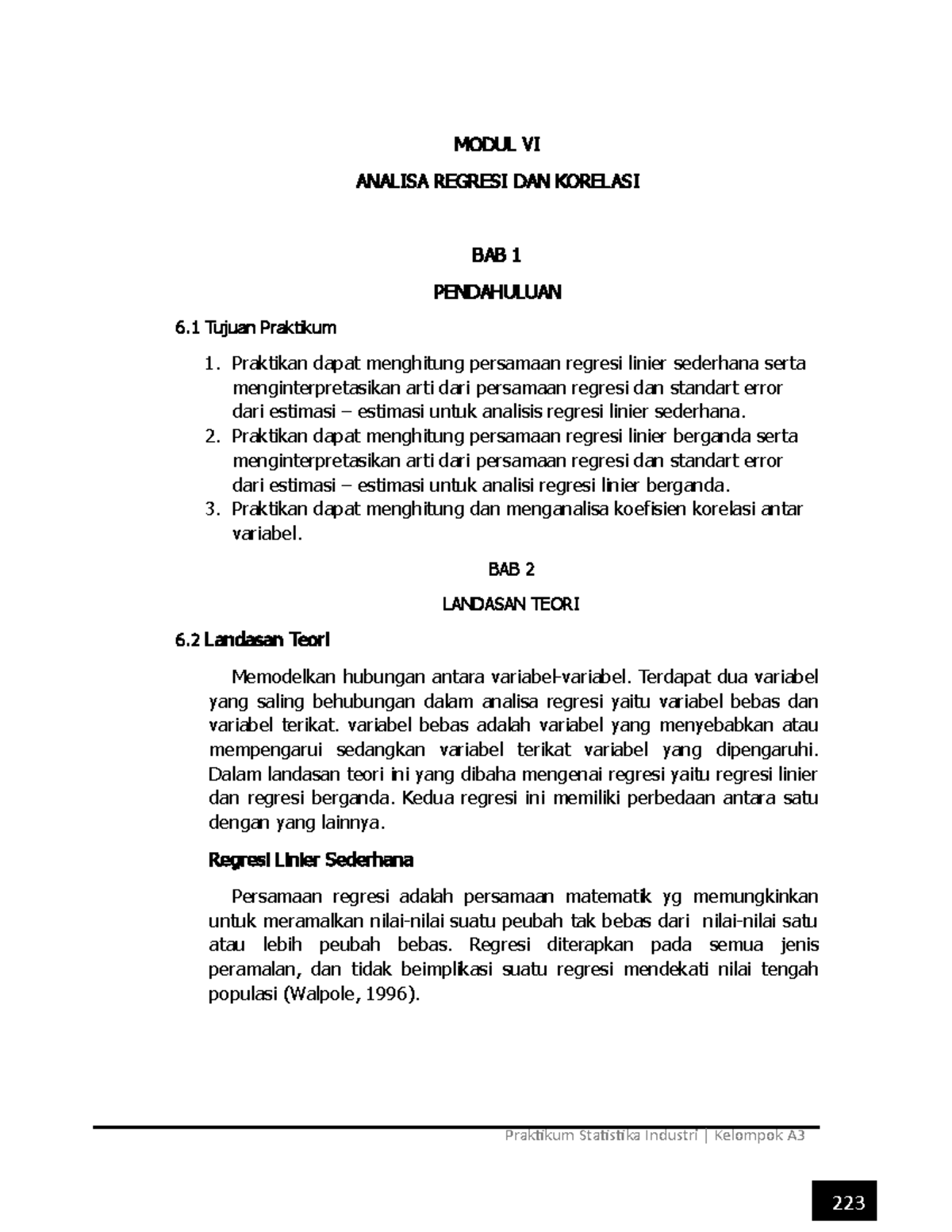 Modul VI A3 Analisa Regresi DAN Korelasi - Praktikum Statistika Industri | Kelompok A MODUL VI ...