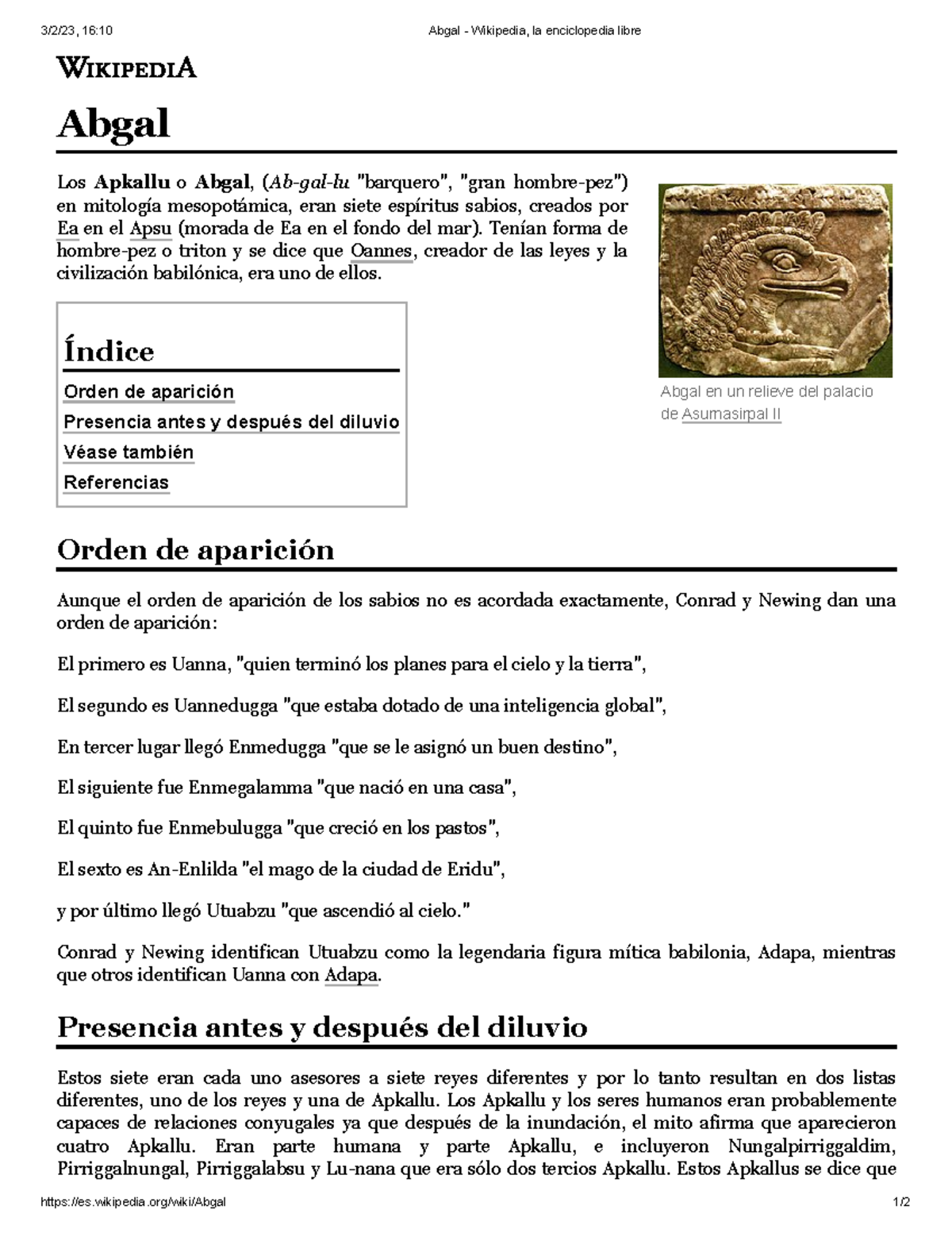 Abgal - MITOLOGIA - 3/2/23, 16:10 Abgal - Wikipedia, la enciclopedia ...