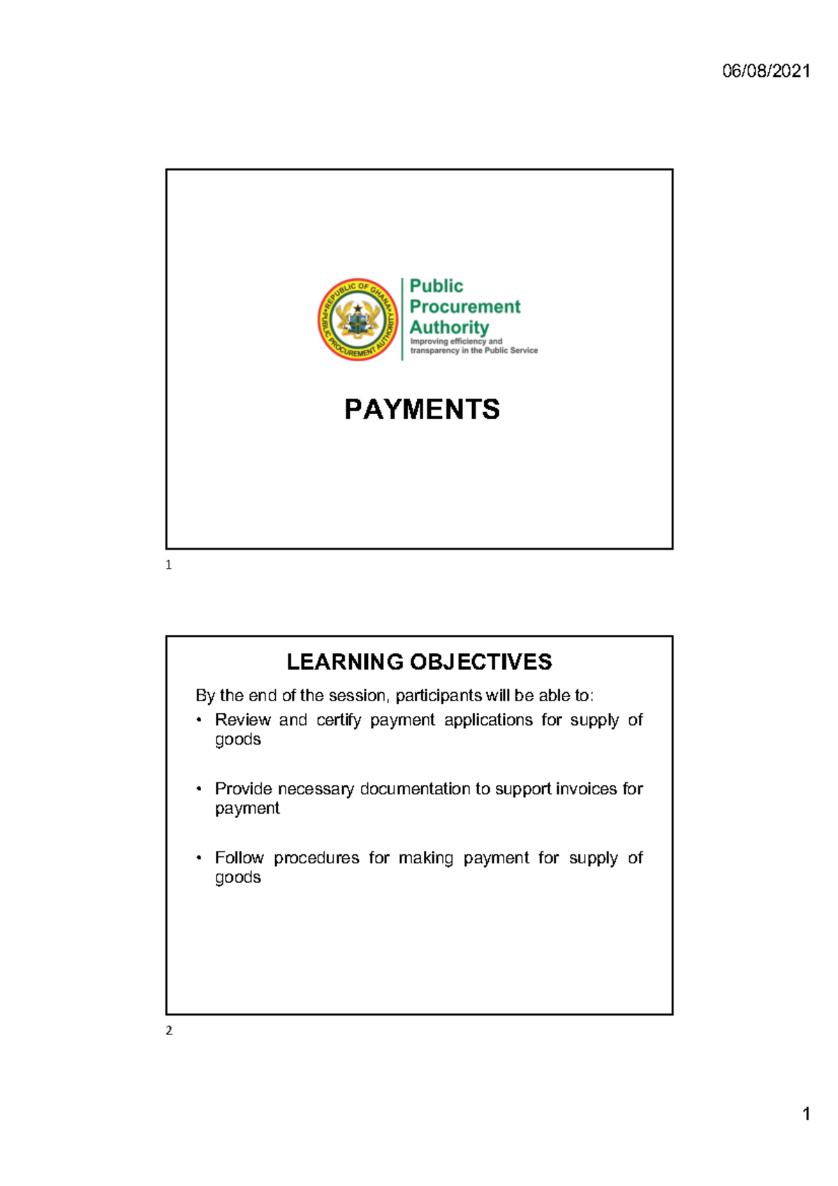 Session-7-Payments - PAYMENTS 1 LEARNING OBJECTIVES By the end of the ...