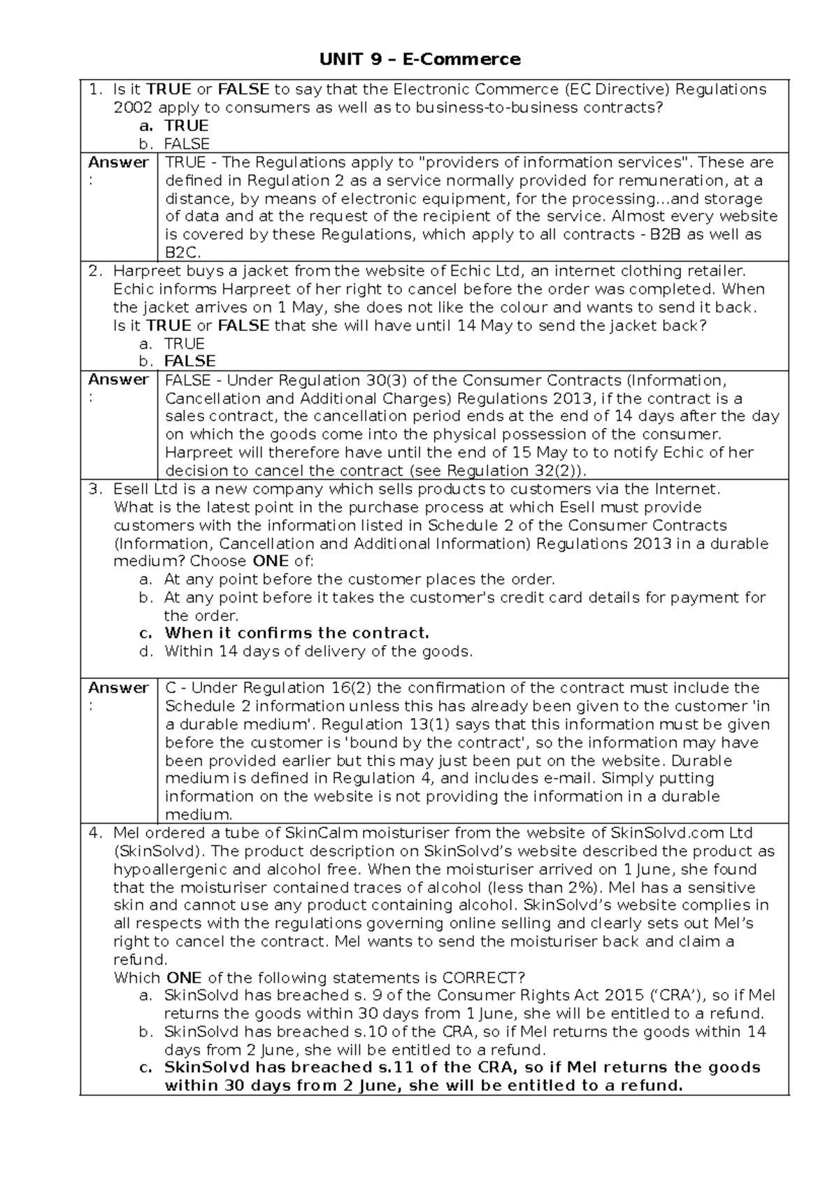 UNIT 9 - E- Commerce MCQS - Is it TRUE or FALSE to say that the ...