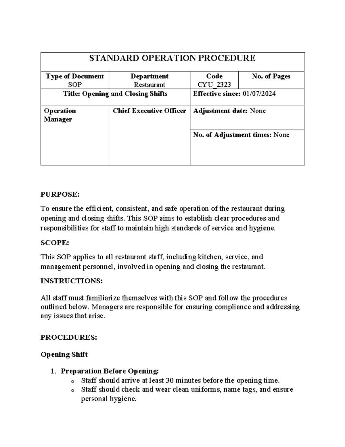 Receiving Goods SOP Group A-2 - STANDARD OPERATION PROCEDURE Type of ...