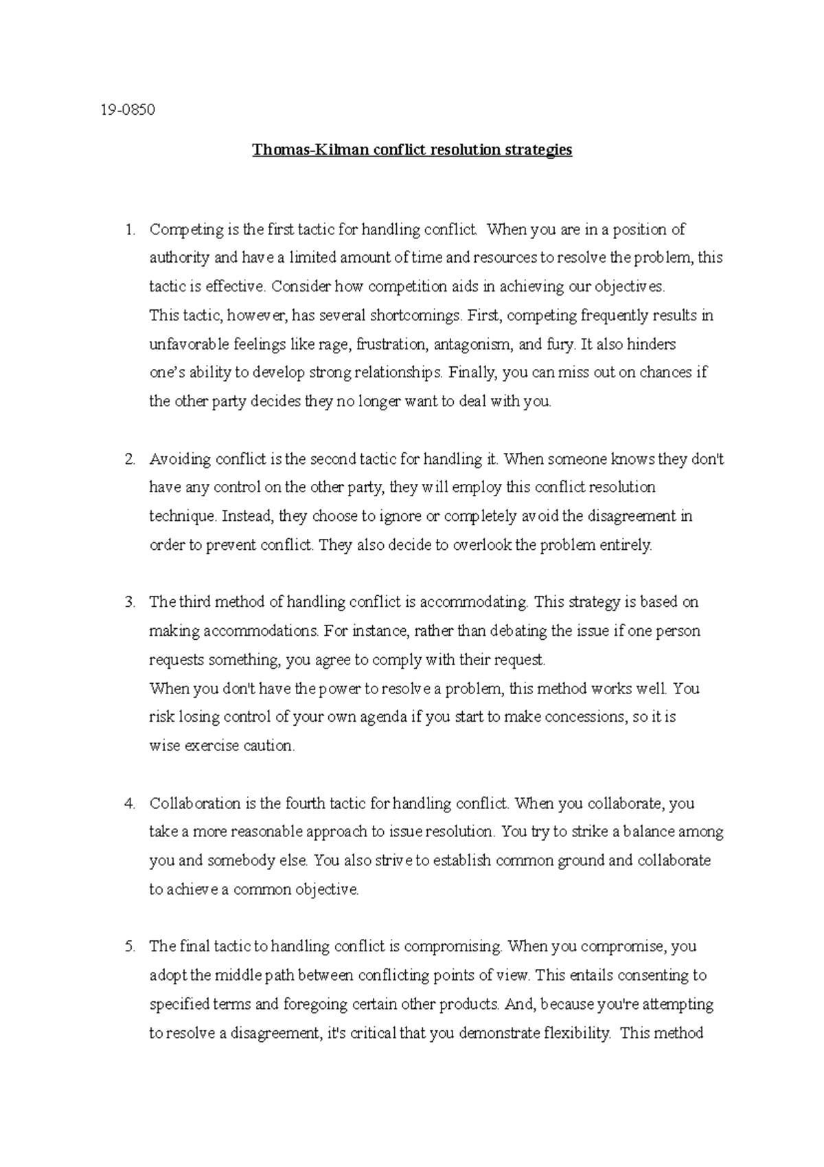 Conflict resolution - Brief - 19- Thomas-Kilman conflict resolution ...