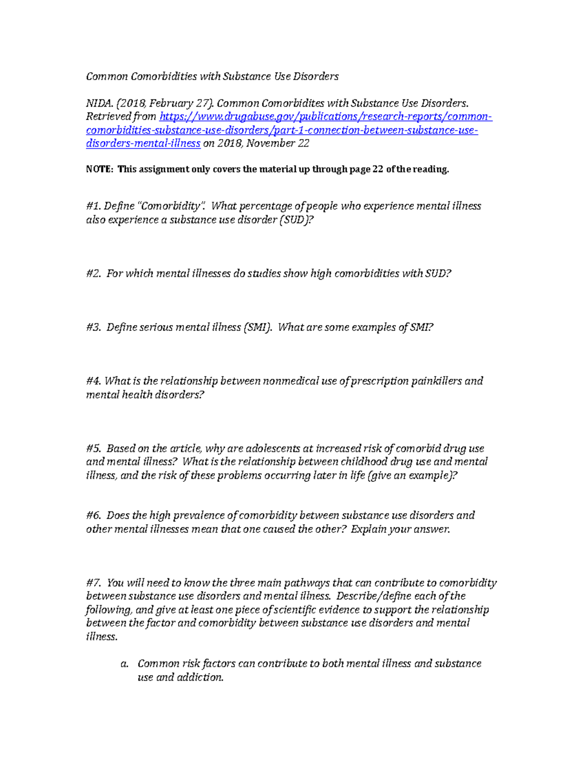 Directed Reading Common Comorbidities with Substance Use Disorders ...