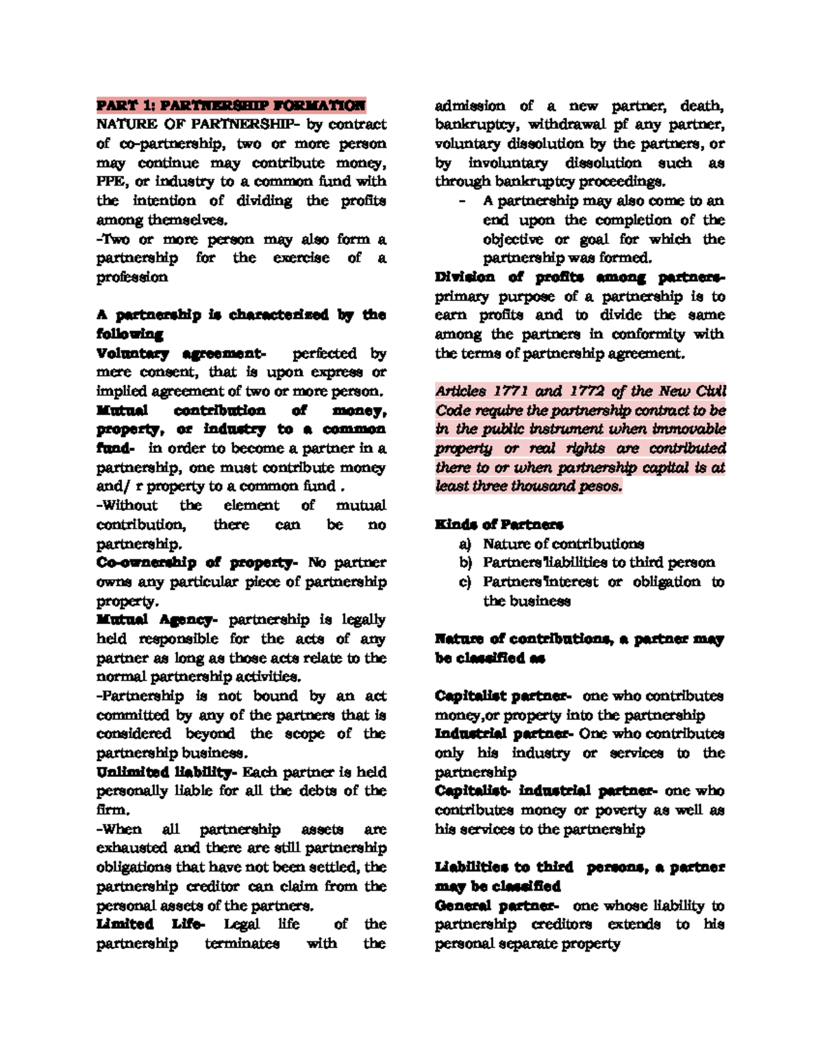 PART 1 Partnership Formation - PART 1: PARTNERSHIP FORMATION NATURE OF ...