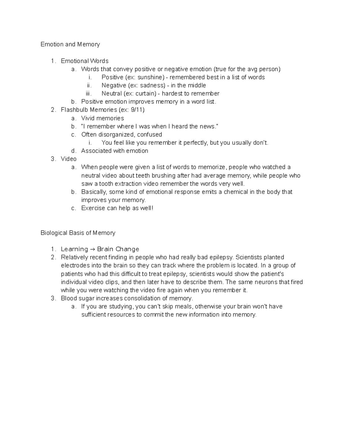 Chapter 7 Class - Lecture notes 7 - Emotion and Memory Emotional Words ...