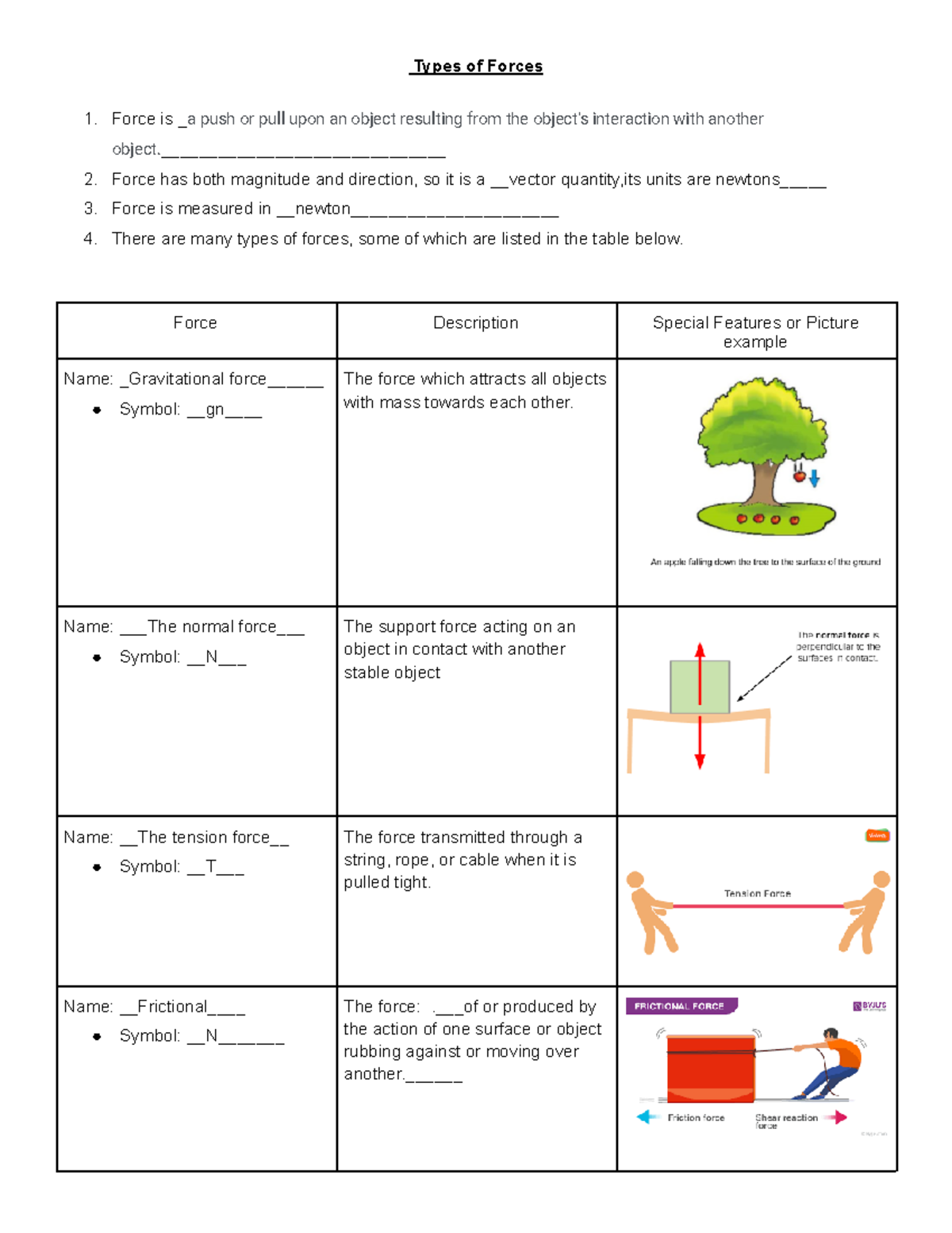 Physical science - Types of Forces - Studocu