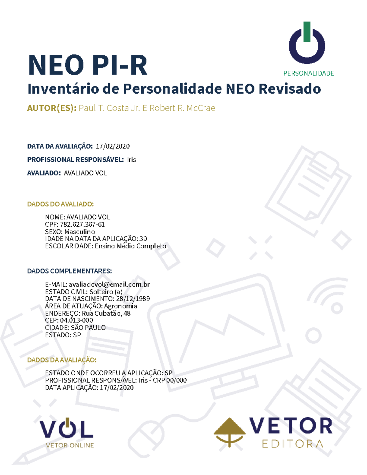 Modelo resultado completo neo pi r - NEO PI-R PERSONALIDADE Inventário ...