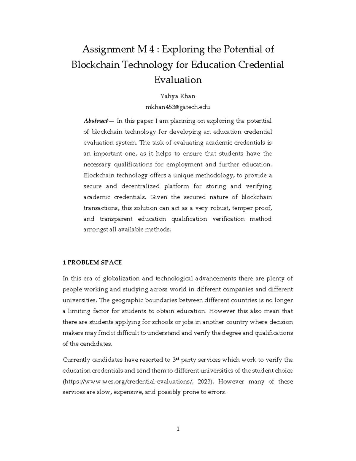 M4-assignment sample - Assignment M 4 : Exploring the Potential of Blockchain Technology for ...