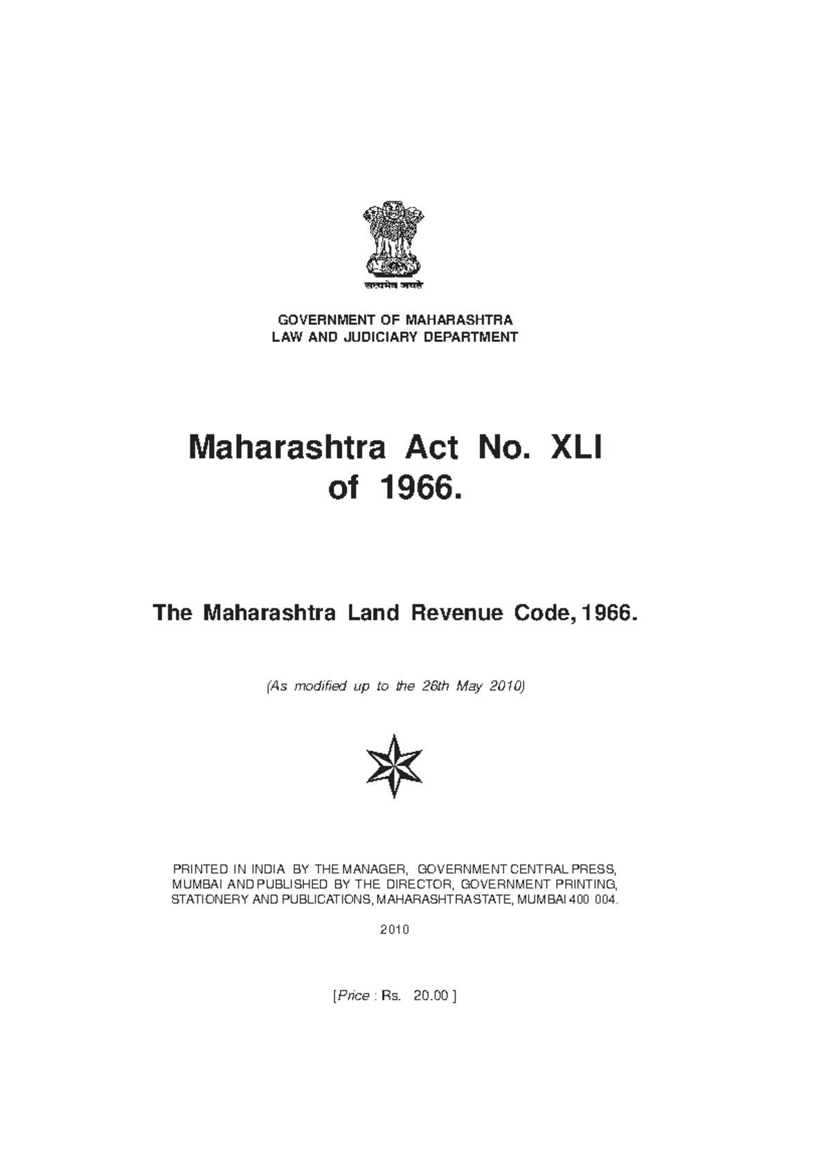 Land revenue code 1966 - Bachelors of Law - 3 years - GOVERNMENT OF ...