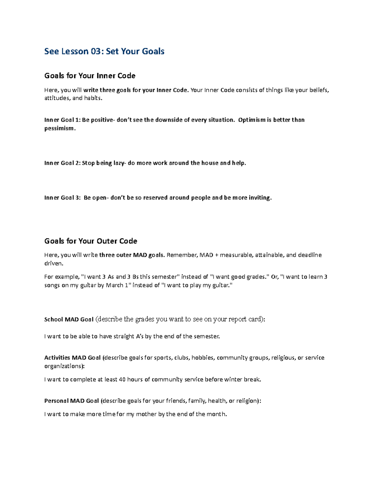 Lesson 03 CODE Template - See Lesson 03: Set Your Goals Goals for Your ...