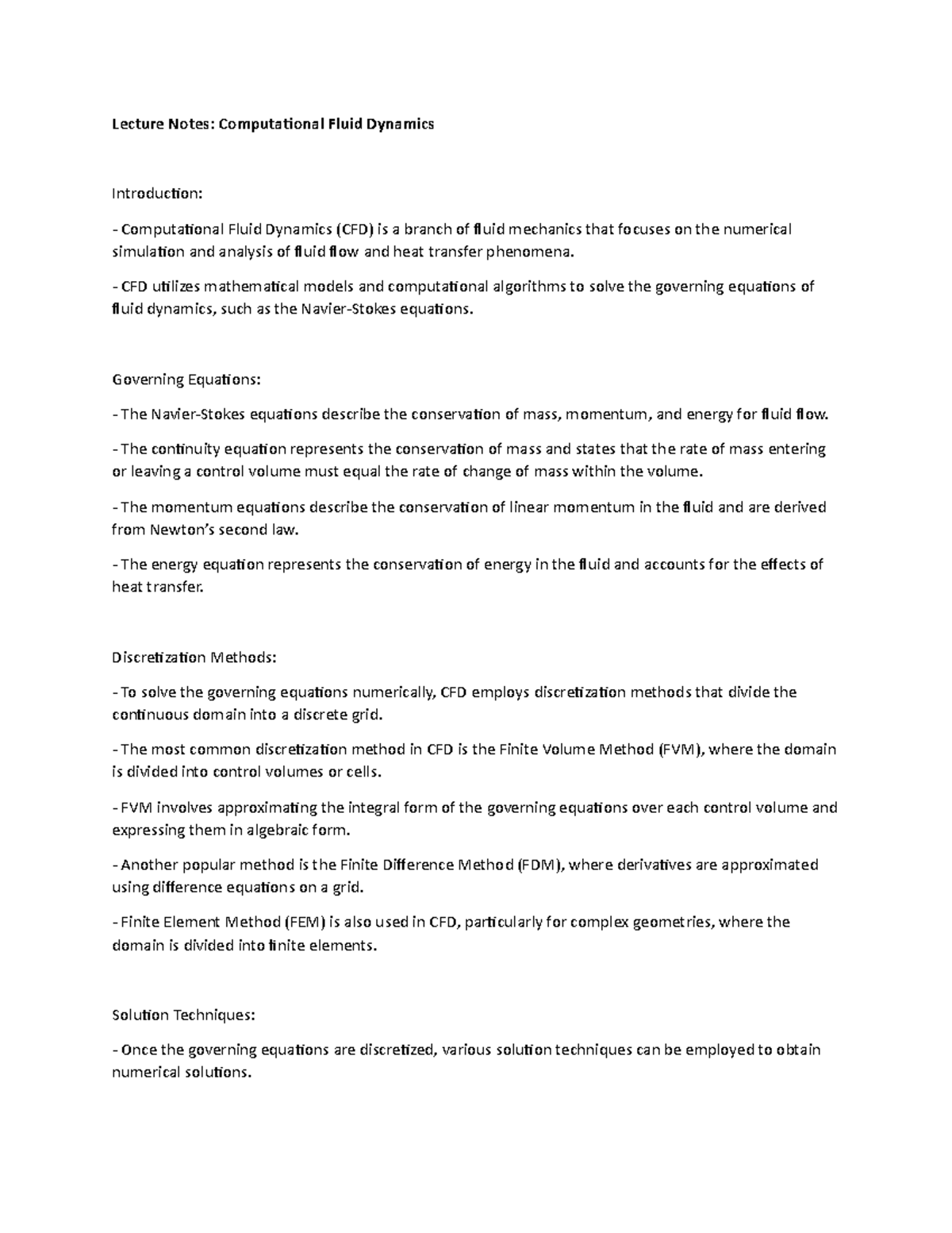 Lecture Notes Computational Fluid Dynamics Lecture Notes