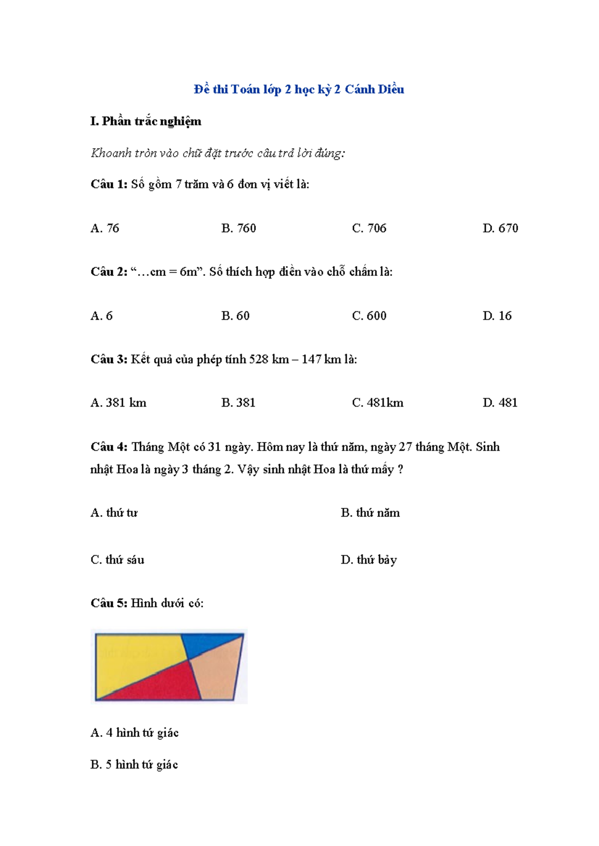 De thi toan lop 2 hoc ky 2 canh dieu de 1 - Đề thi Toán lớp 2 học kỳ 2 ...