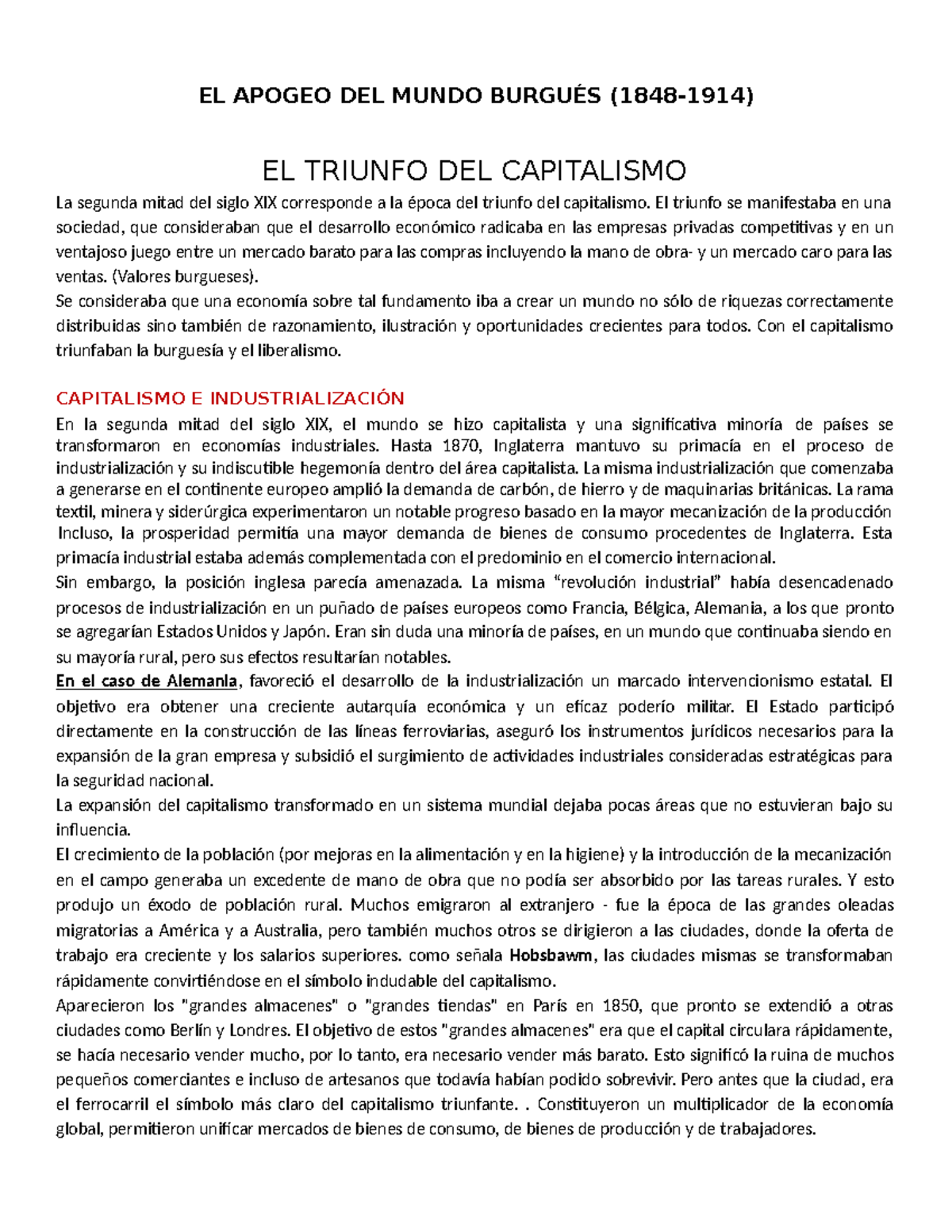 Cap IV - Capitulo IV - EL APOGEO DEL MUNDO BURGUÉS (1848-1914) EL ...