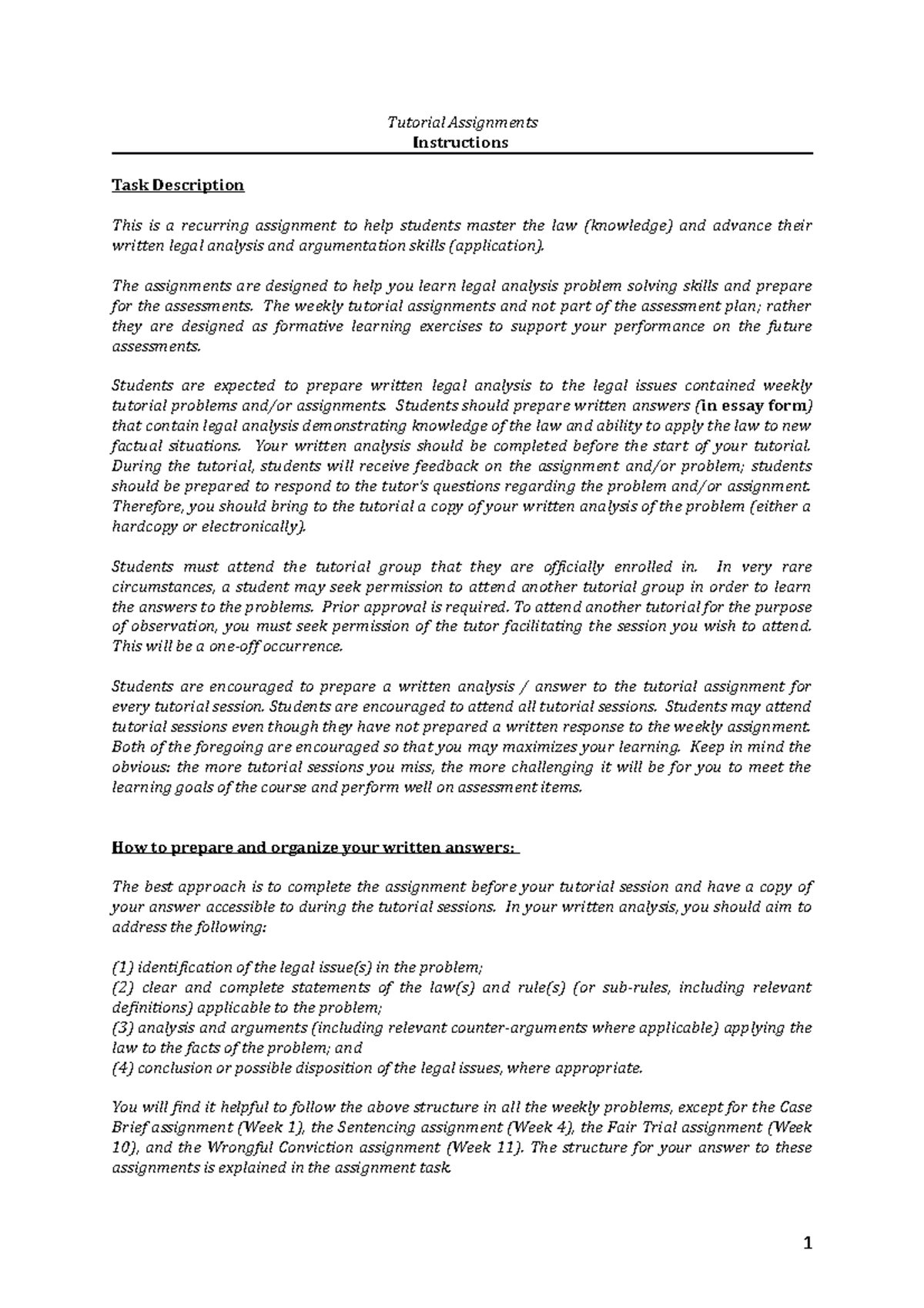 2020LAW Tips and Instructions Tutorial Assignments - Tutorial Assignments Instructions Task ...