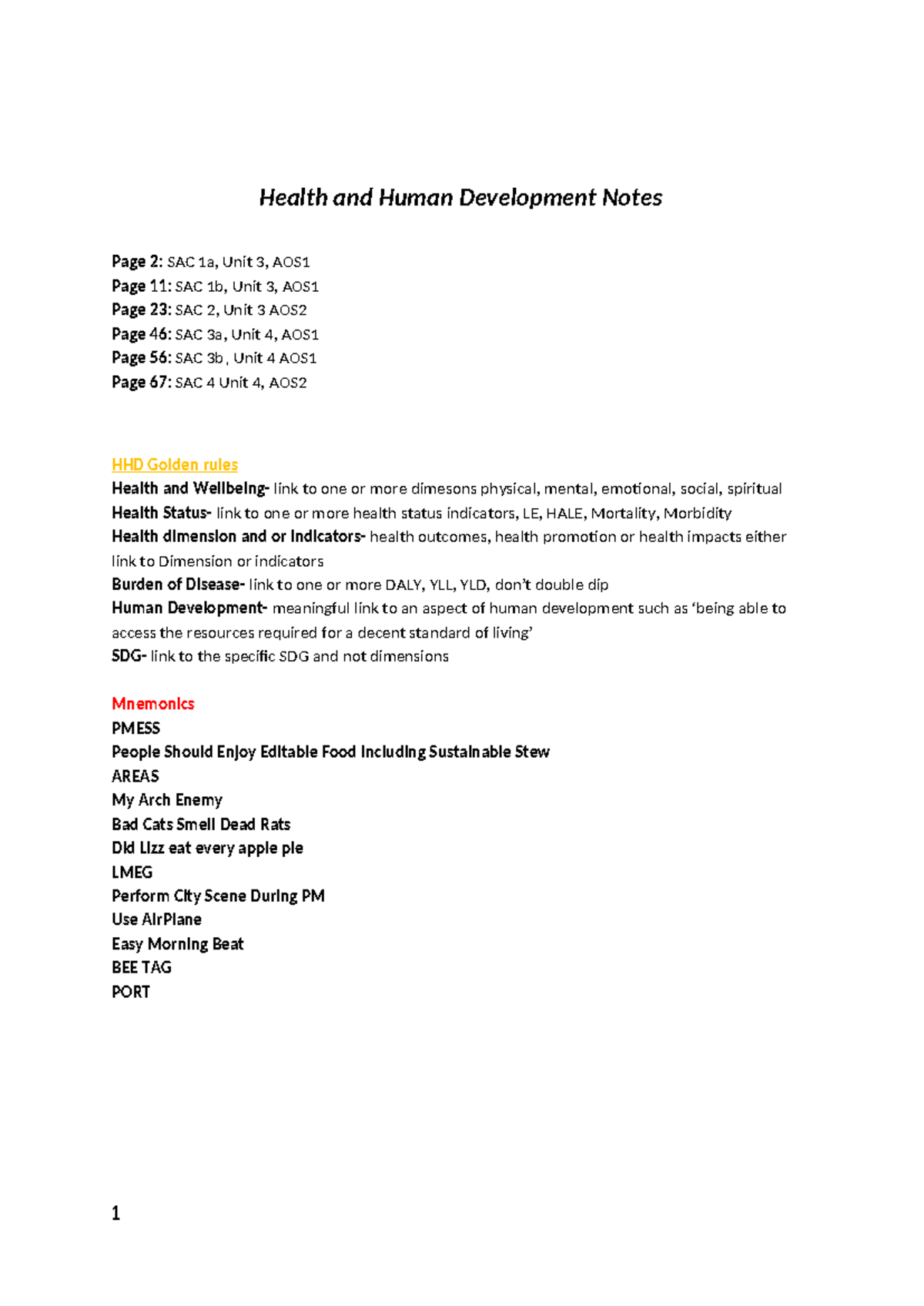 HHD Notes - Full Topic - Health and Human Development Notes Page 2: SAC ...