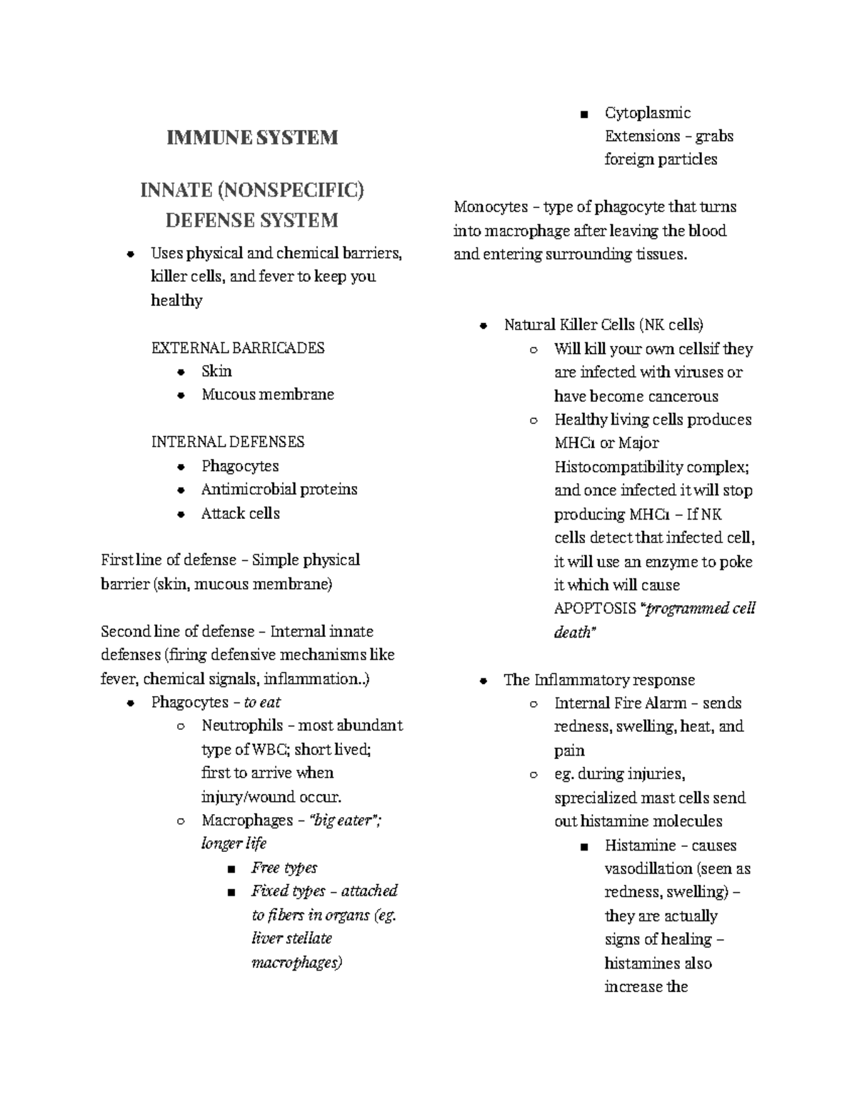 Immune System - IMMUNE SYSTEM INNATE (NONSPECIFIC) DEFENSE SYSTEM Uses ...